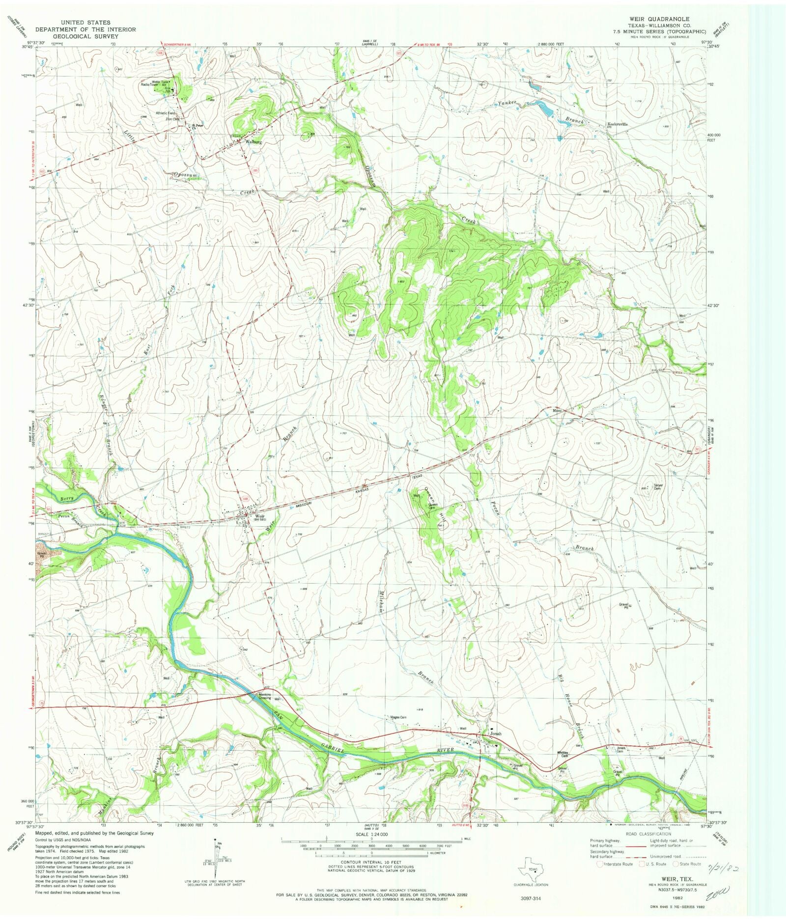 Classic USGS Weir Texas 7.5'x7.5' Topo Map – MyTopo Map Store