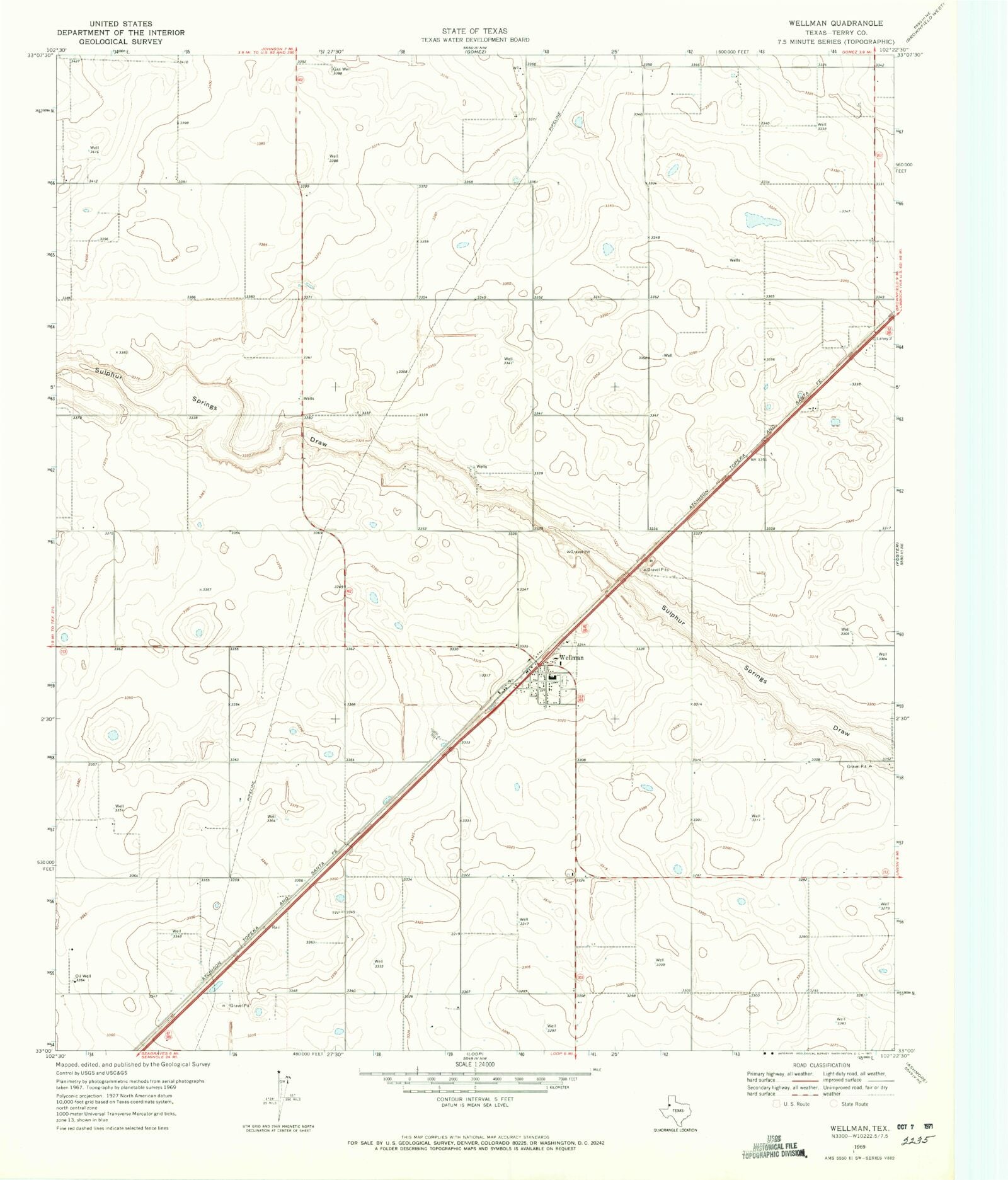 Classic USGS Wellman Texas 7.5'x7.5' Topo Map – MyTopo Map Store