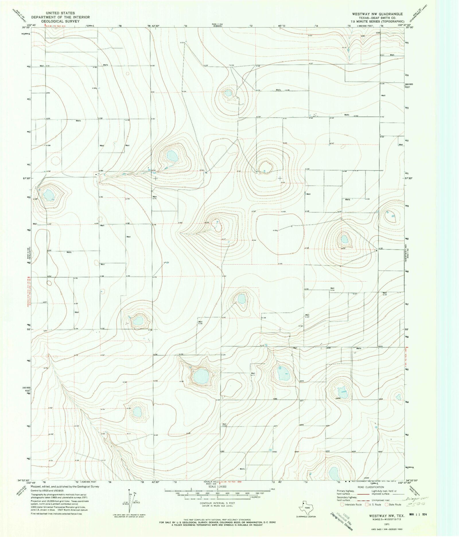 Classic USGS Westway NW Texas 7.5'x7.5' Topo Map – MyTopo Map Store