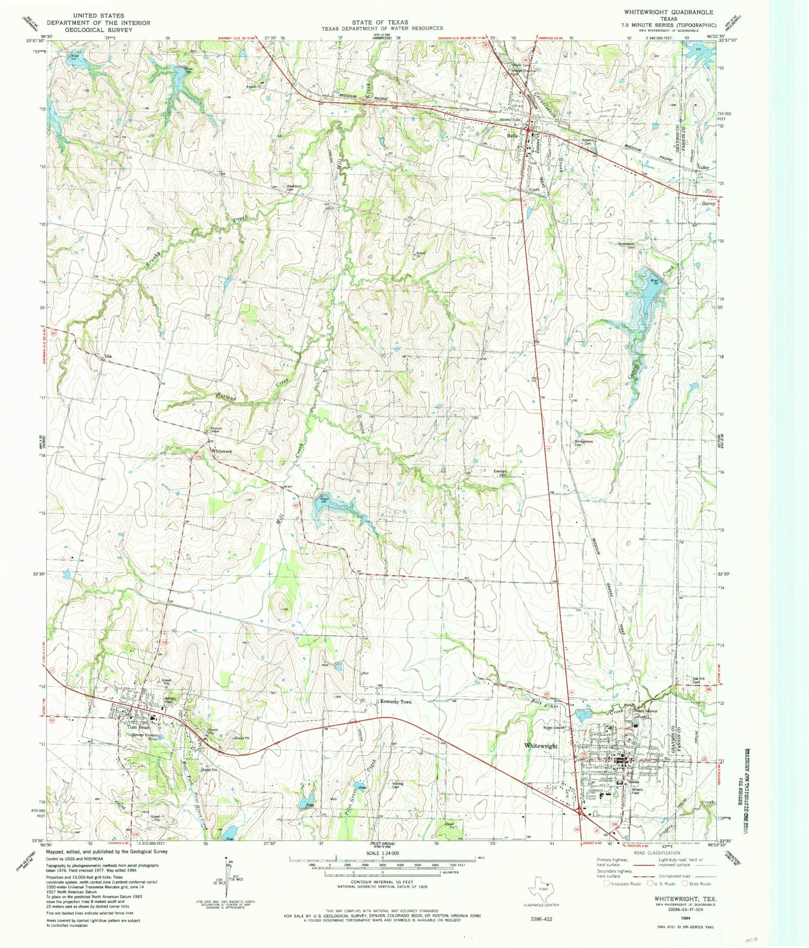 Classic USGS Whitewright Texas 7.5'x7.5' Topo Map – MyTopo Map Store