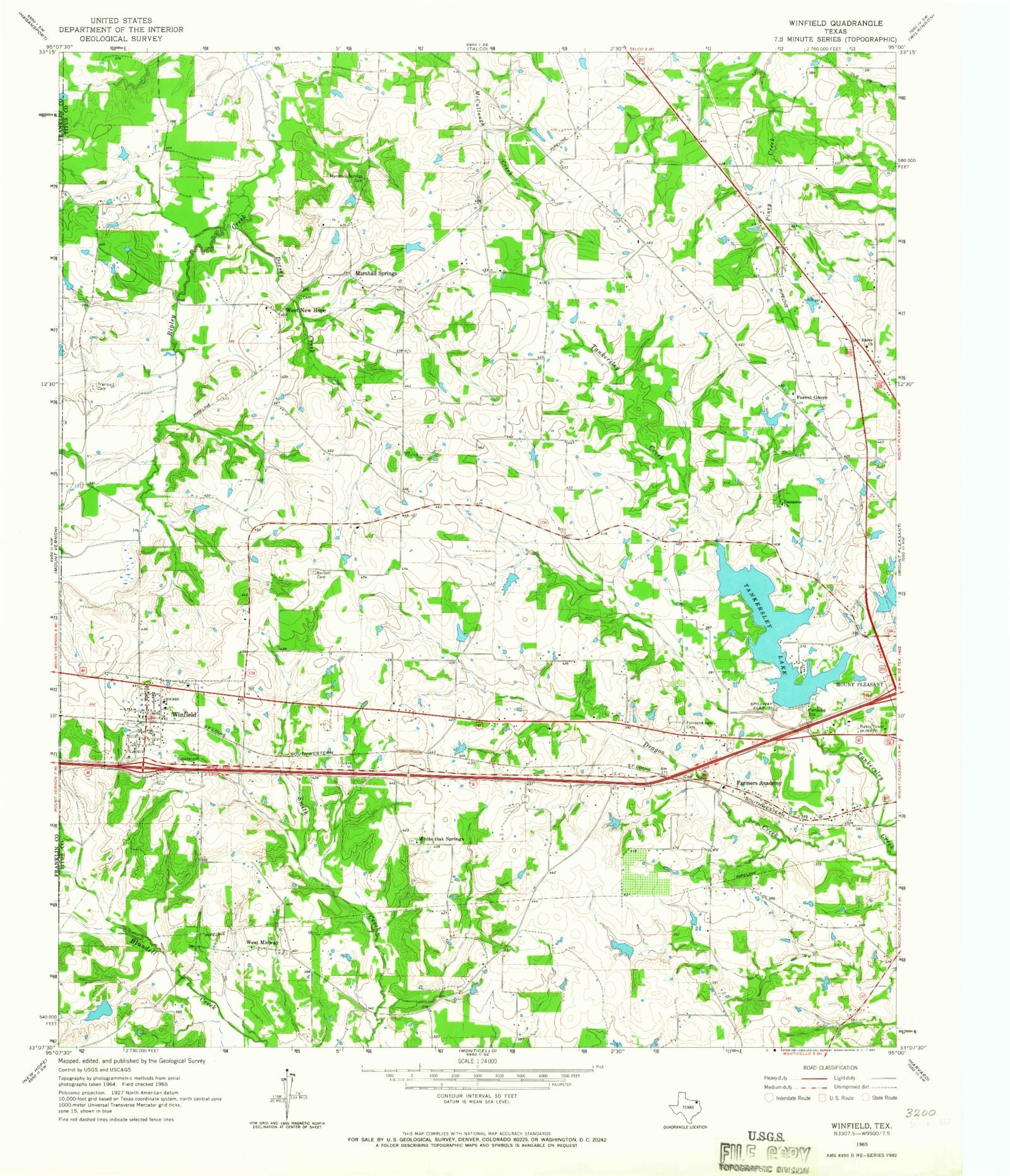 Classic USGS Winfield Texas 7.5'x7.5' Topo Map – MyTopo Map Store