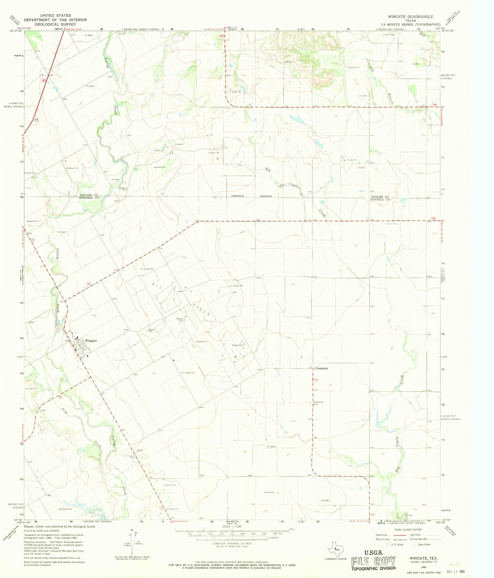 Classic USGS Wingate Texas 7.5'x7.5' Topo Map – MyTopo Map Store
