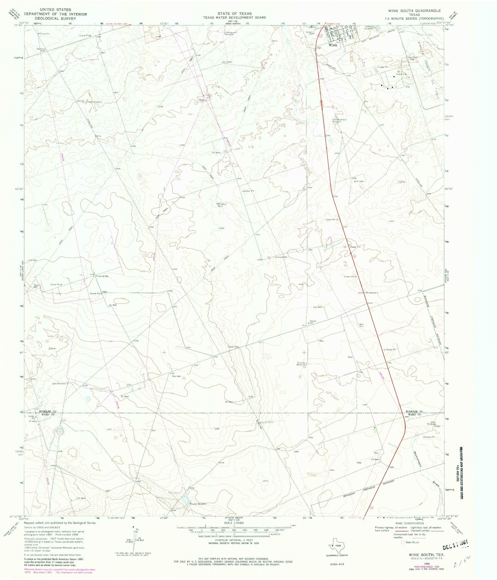 Classic USGS Wink South Texas 7.5'x7.5' Topo Map – MyTopo Map Store