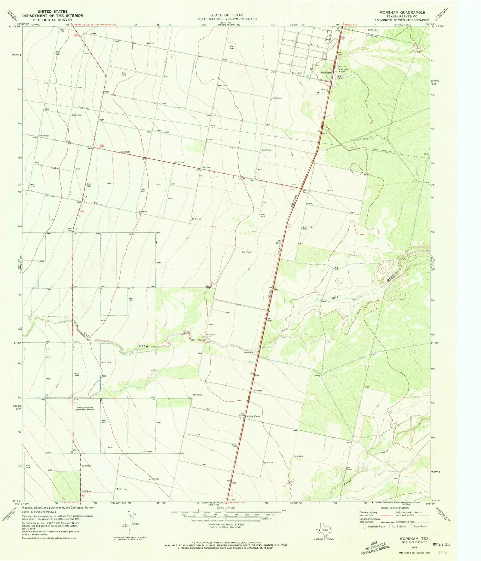 Classic USGS Worsham Texas 7.5'x7.5' Topo Map – MyTopo Map Store