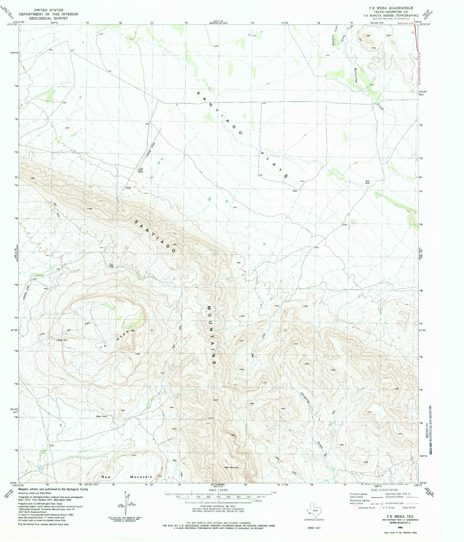 Classic USGS Y E Mesa Texas 7.5'x7.5' Topo Map – MyTopo Map Store
