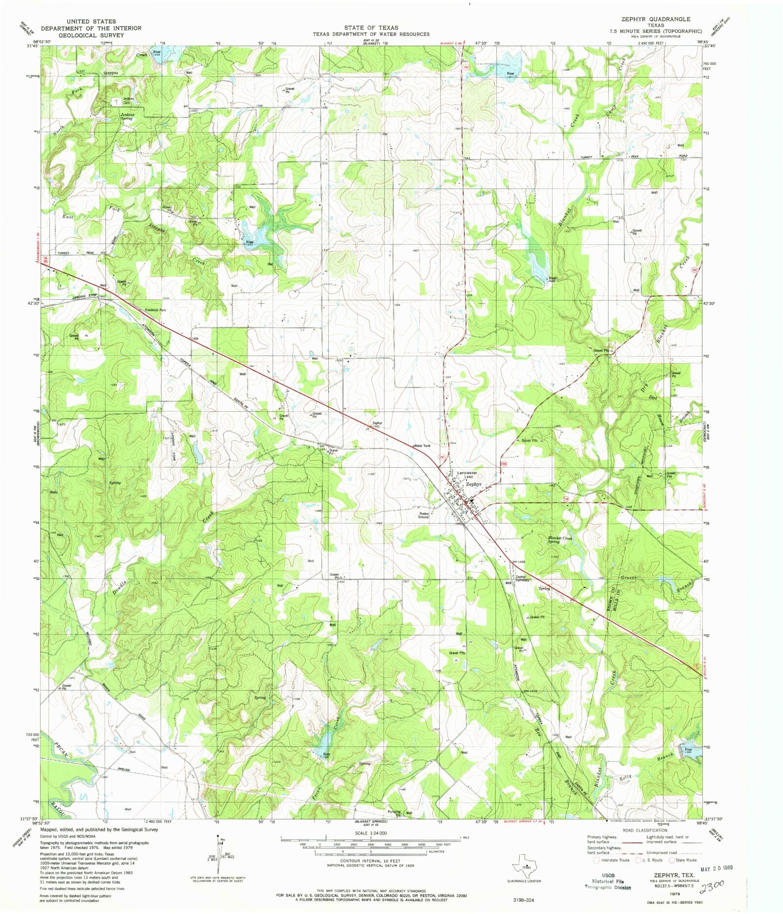 Classic USGS Zephyr Texas 7.5'x7.5' Topo Map – MyTopo Map Store