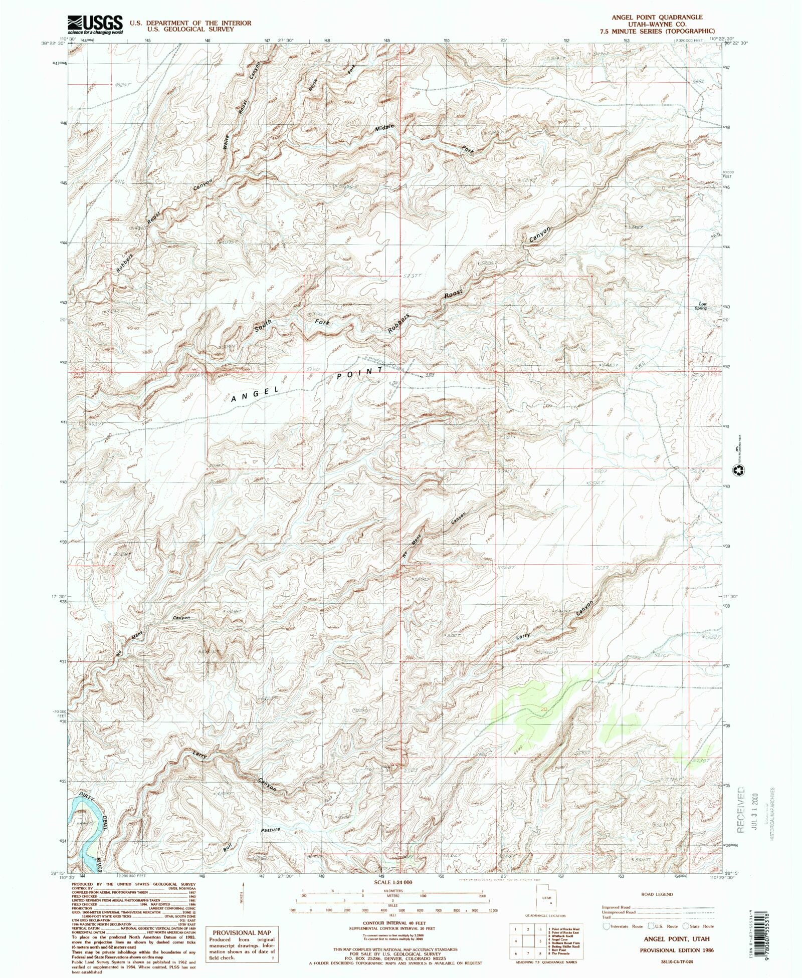 Classic USGS Angel Point Utah 7.5'x7.5' Topo Map – MyTopo Map Store