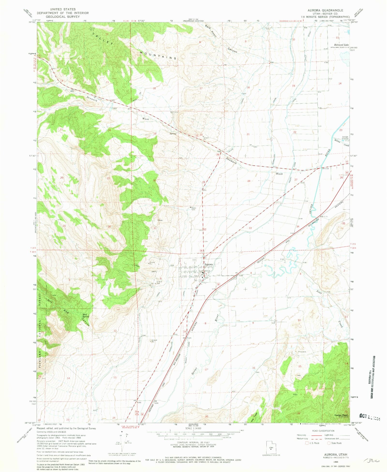 Classic USGS Aurora Utah 7.5'x7.5' Topo Map – MyTopo Map Store
