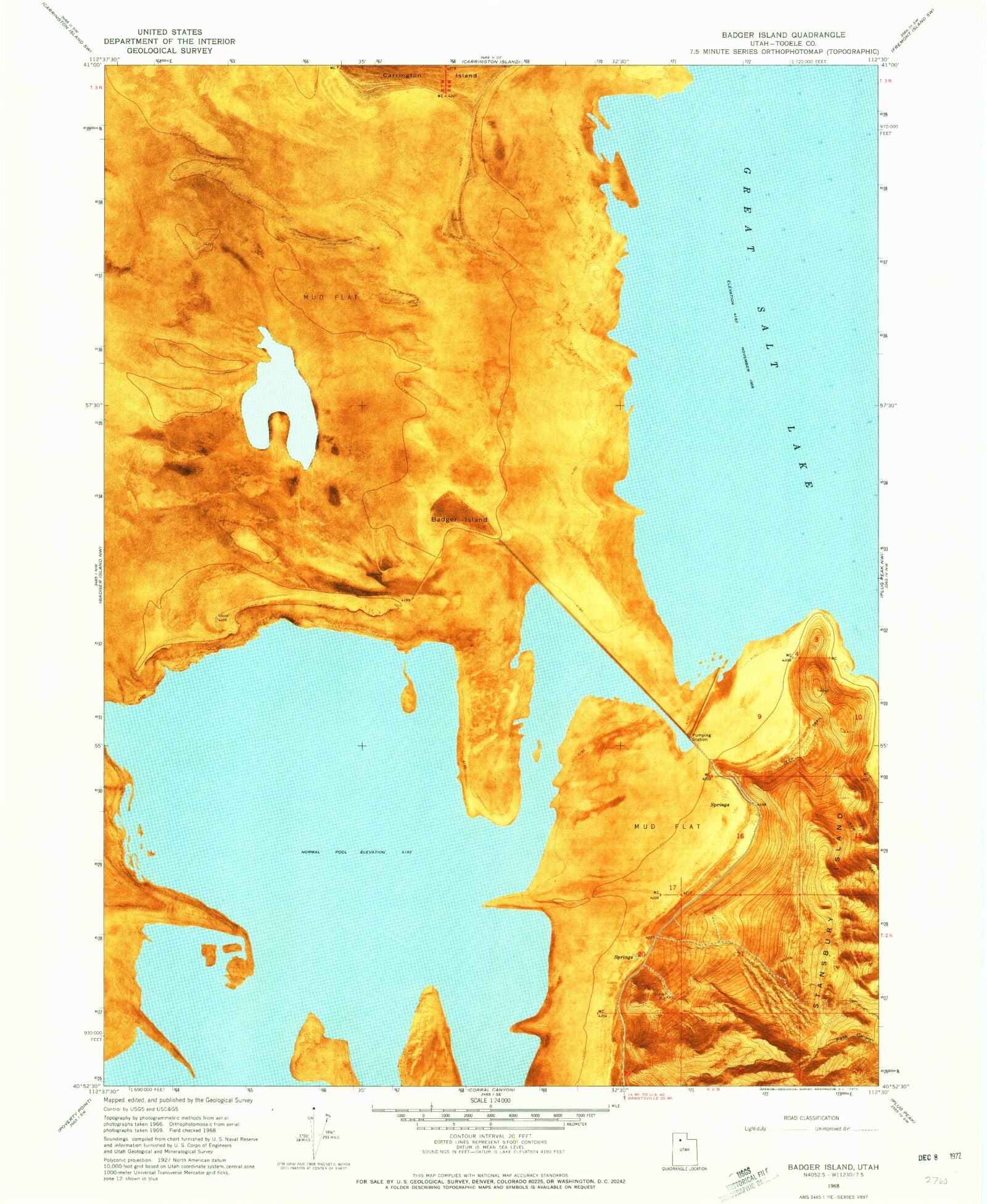 Classic USGS Badger Island Utah 7.5'x7.5' Topo Map – MyTopo Map Store