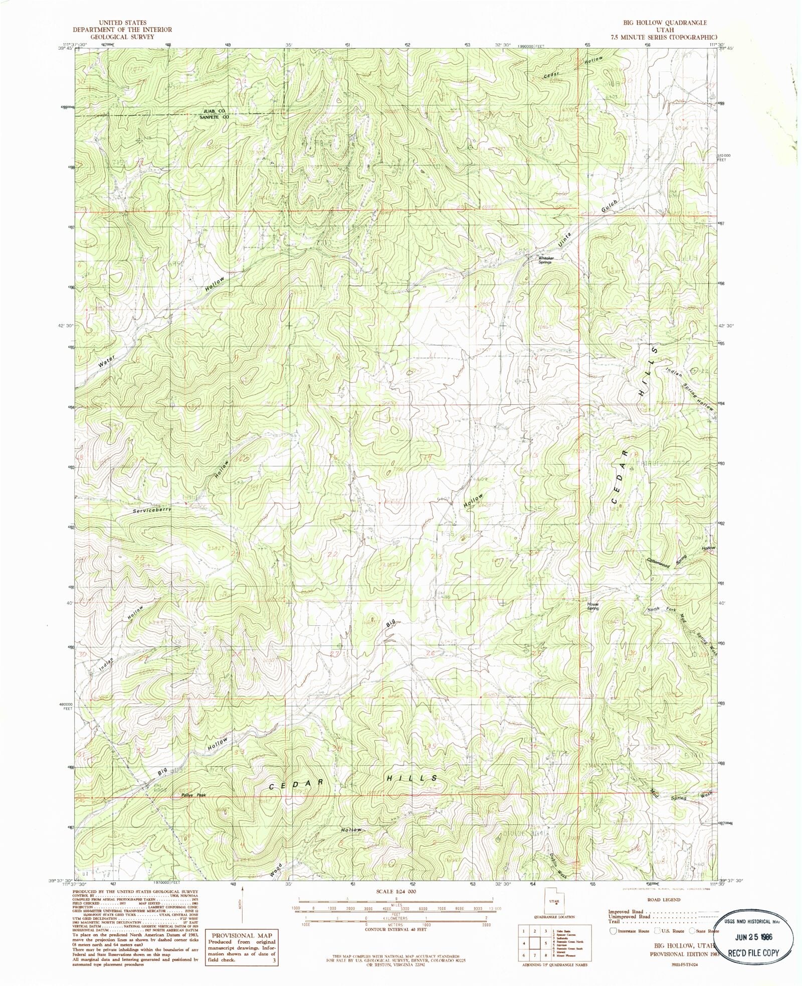Classic USGS Big Hollow Utah 7.5'x7.5' Topo Map – MyTopo Map Store