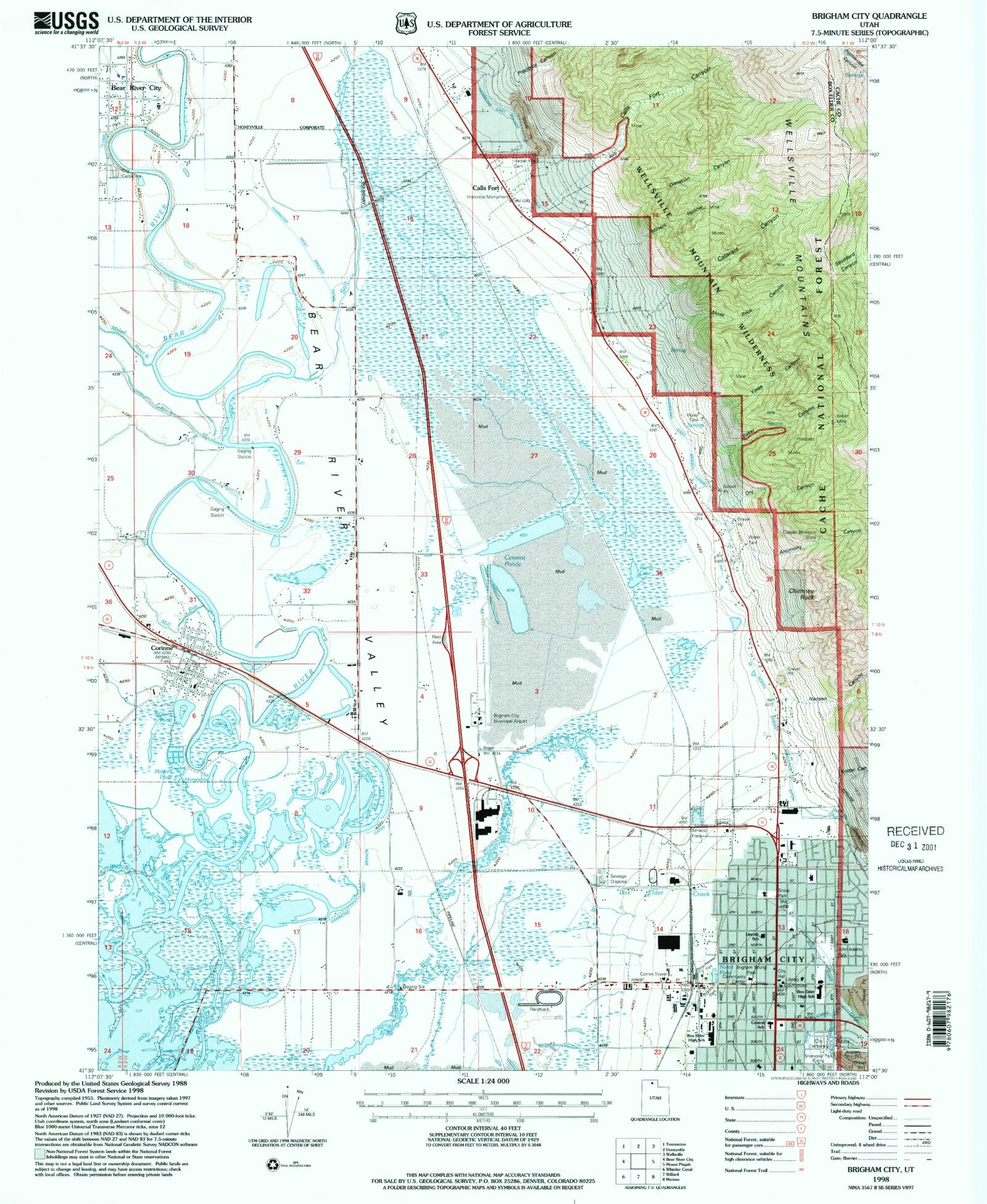 Classic USGS Brigham City Utah 7.5'x7.5' Topo Map – MyTopo Map Store