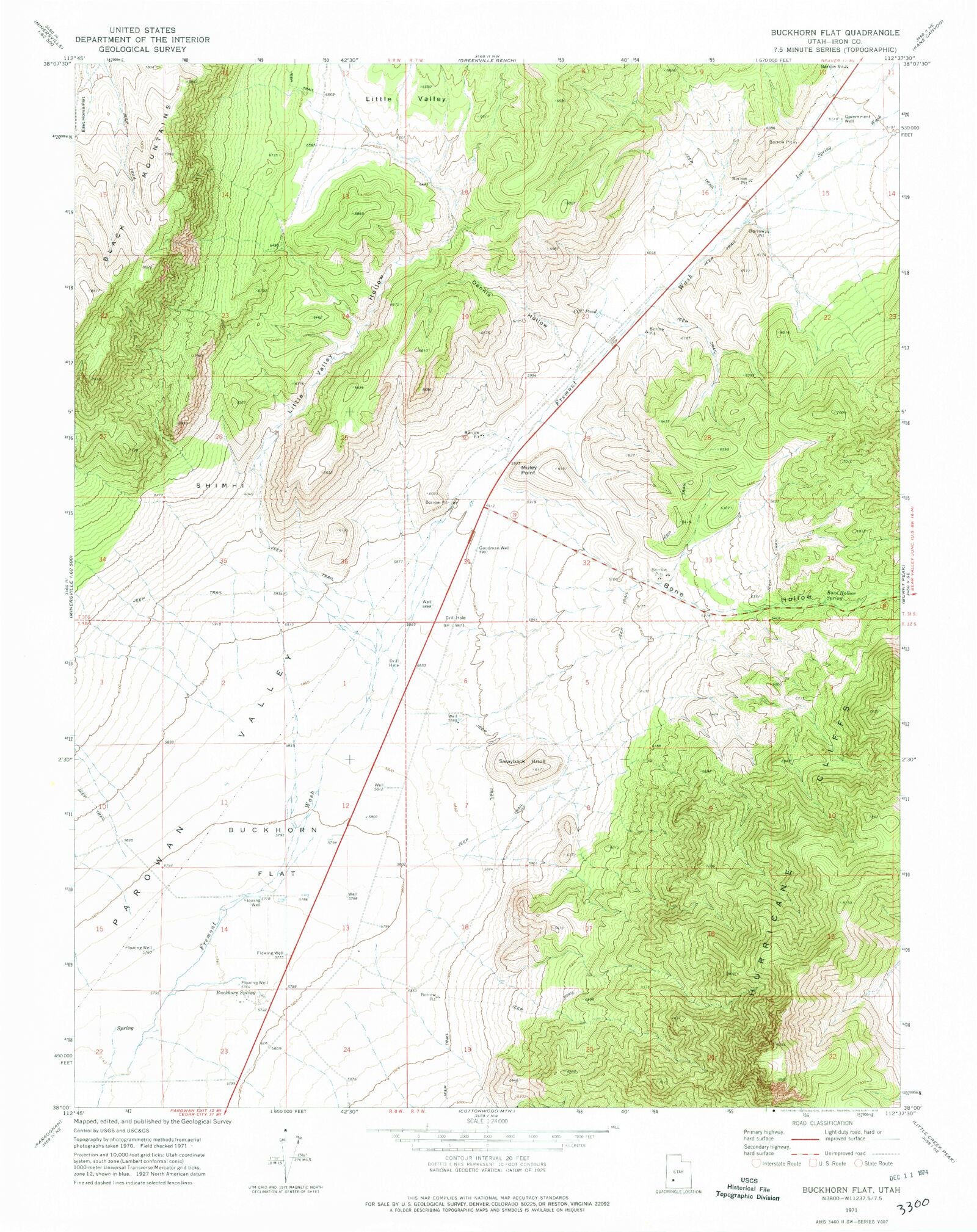 Classic USGS Buckhorn Flat Utah 7.5'x7.5' Topo Map – MyTopo Map Store