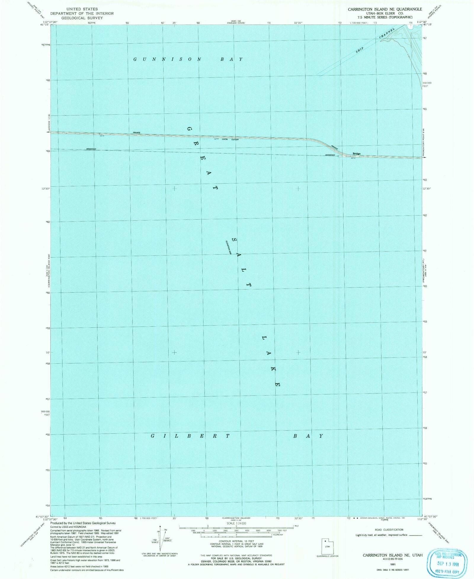 Classic USGS Carrington Island NE Utah 7.5'x7.5' Topo Map – MyTopo Map ...