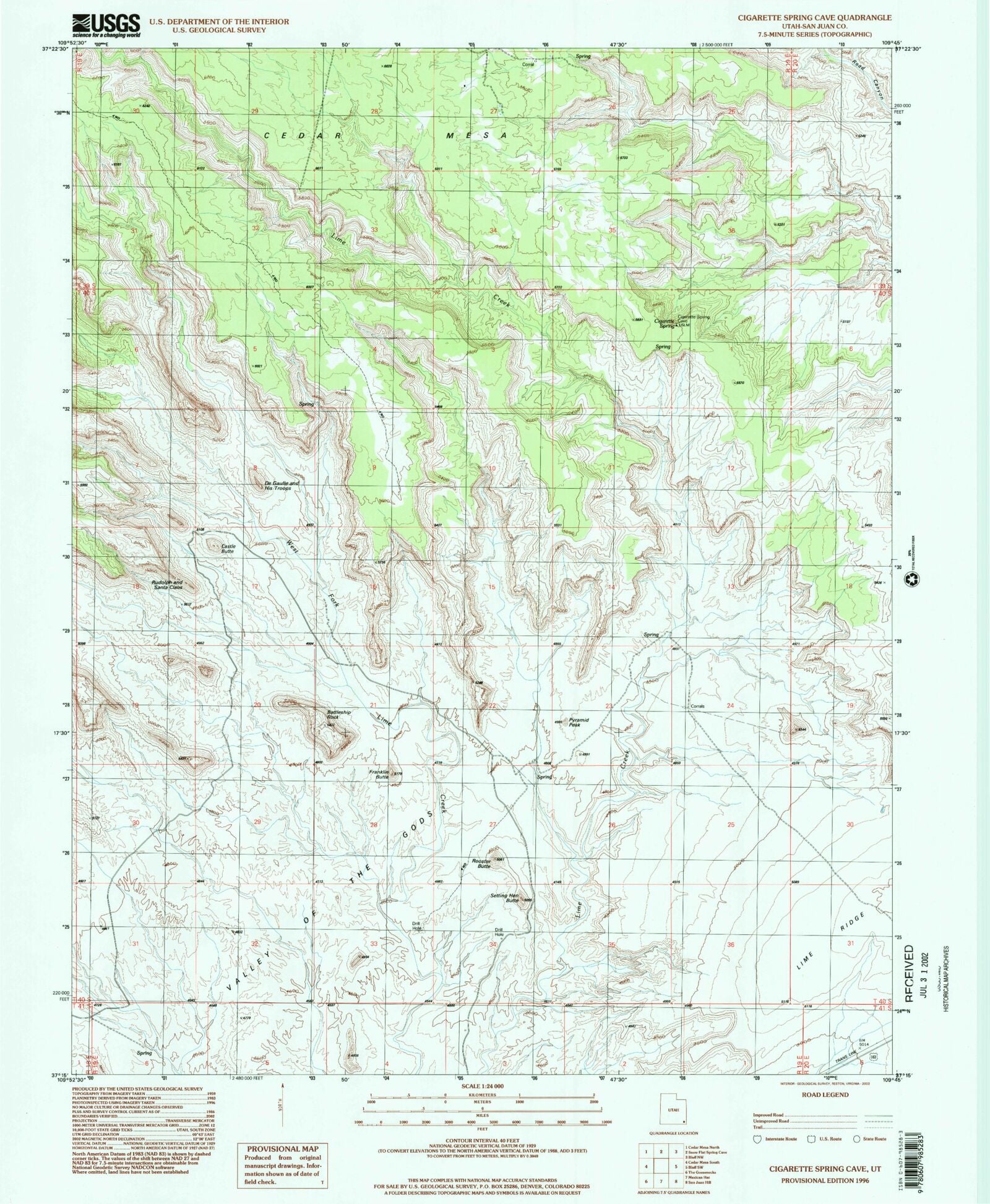 Classic USGS Cigarette Spring Cave Utah 7.5'x7.5' Topo Map – MyTopo Map ...