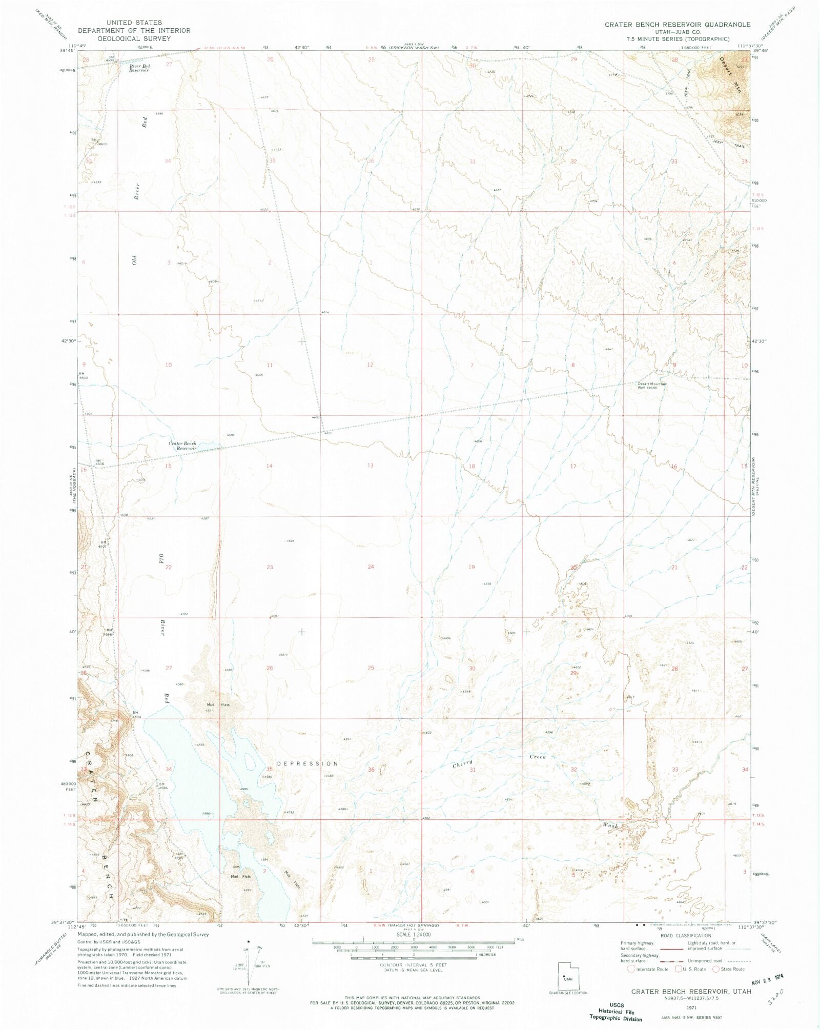 Classic USGS Crater Bench Reservoir Utah 7.5'x7.5' Topo Map – MyTopo ...