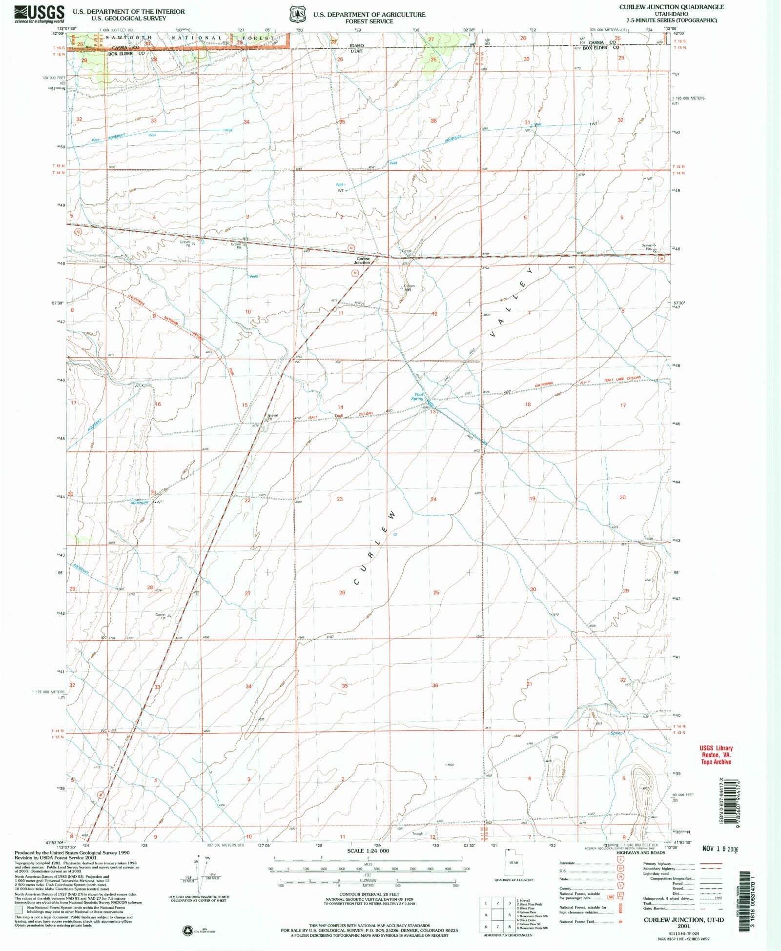 Classic USGS Curlew Junction Utah 7.5'x7.5' Topo Map – MyTopo Map Store