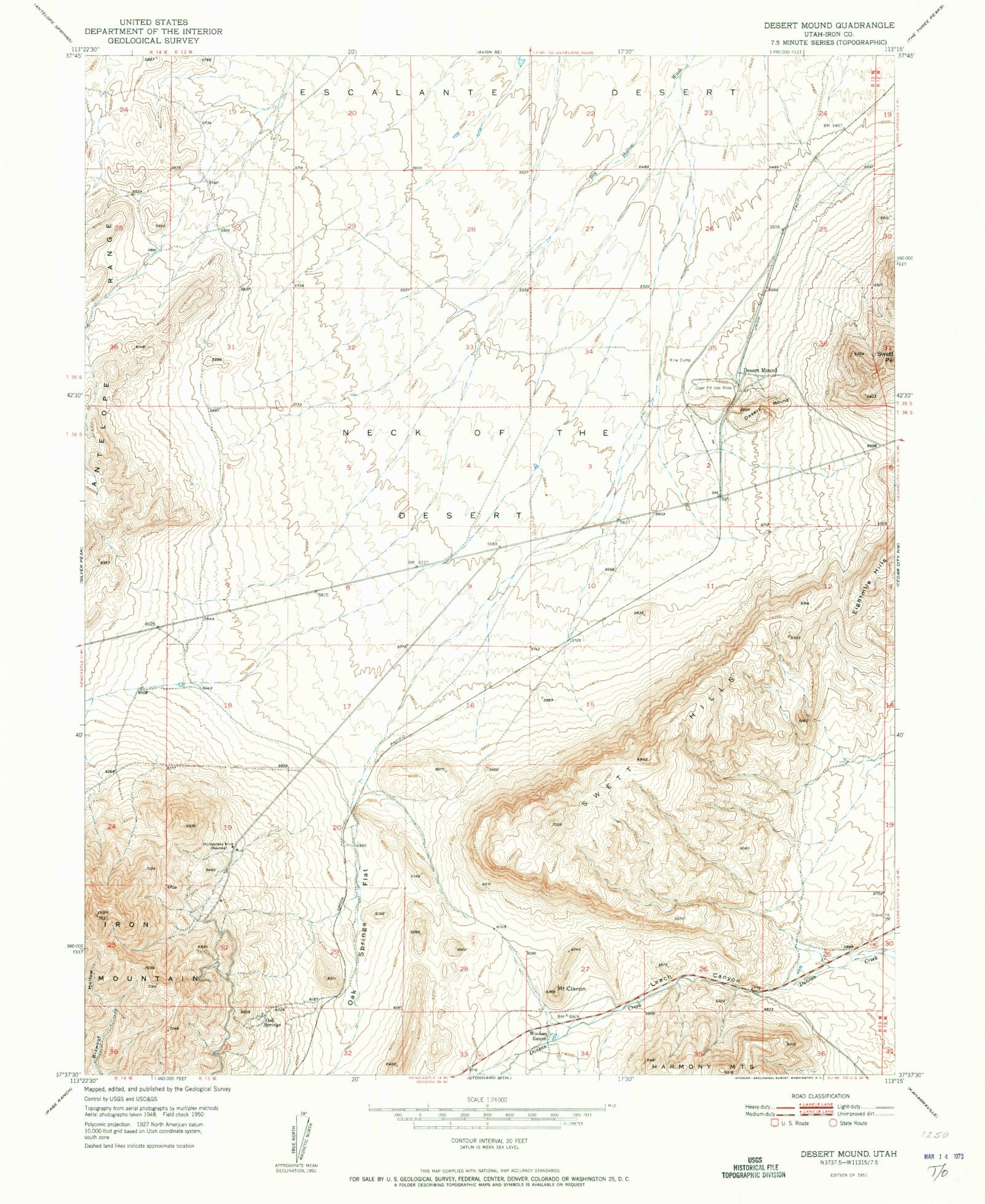 Classic USGS Desert Mound Utah 7.5'x7.5' Topo Map – MyTopo Map Store