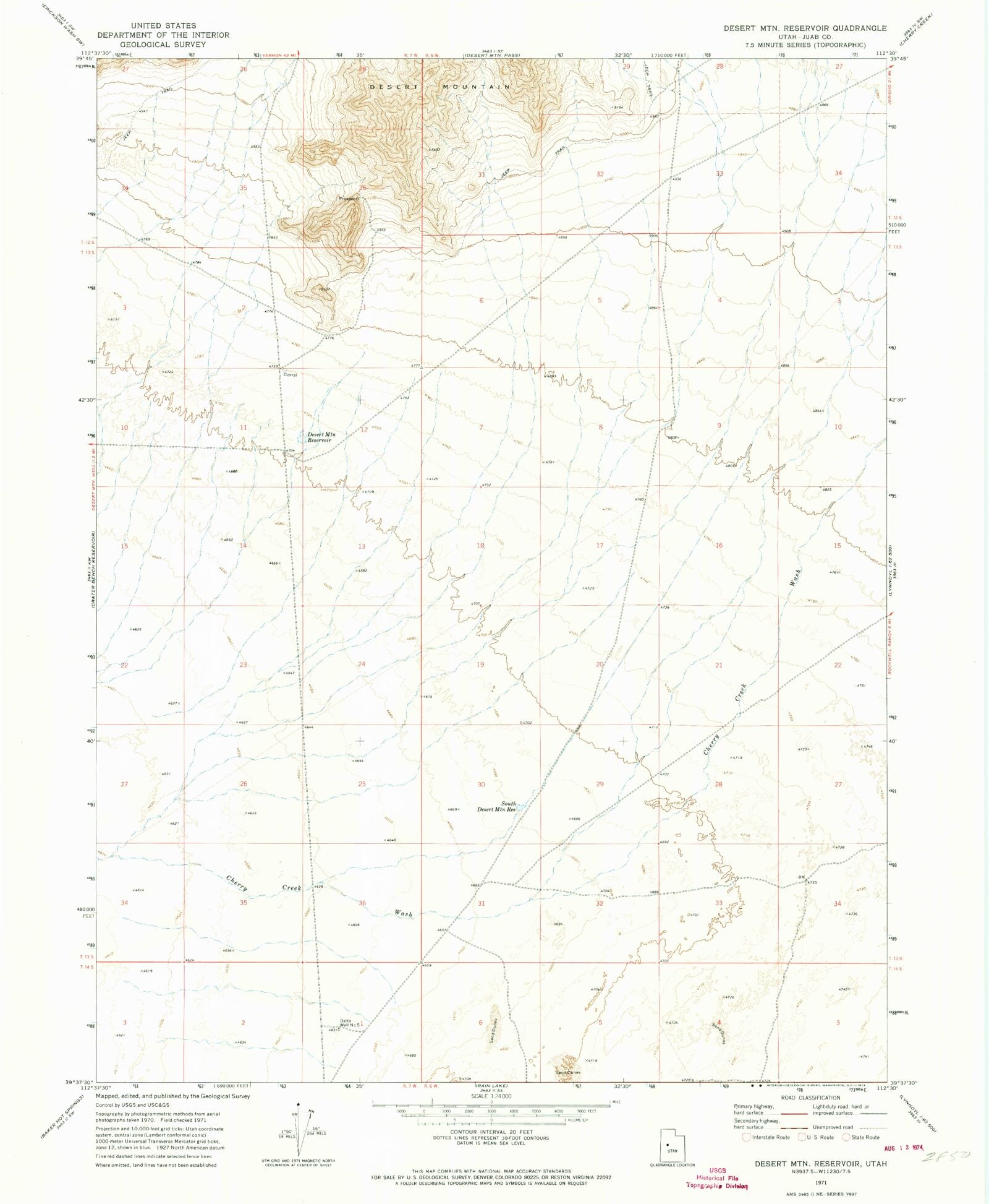 Classic USGS Desert Mountain Reservoir Utah 7.5'x7.5' Topo Map – MyTopo ...