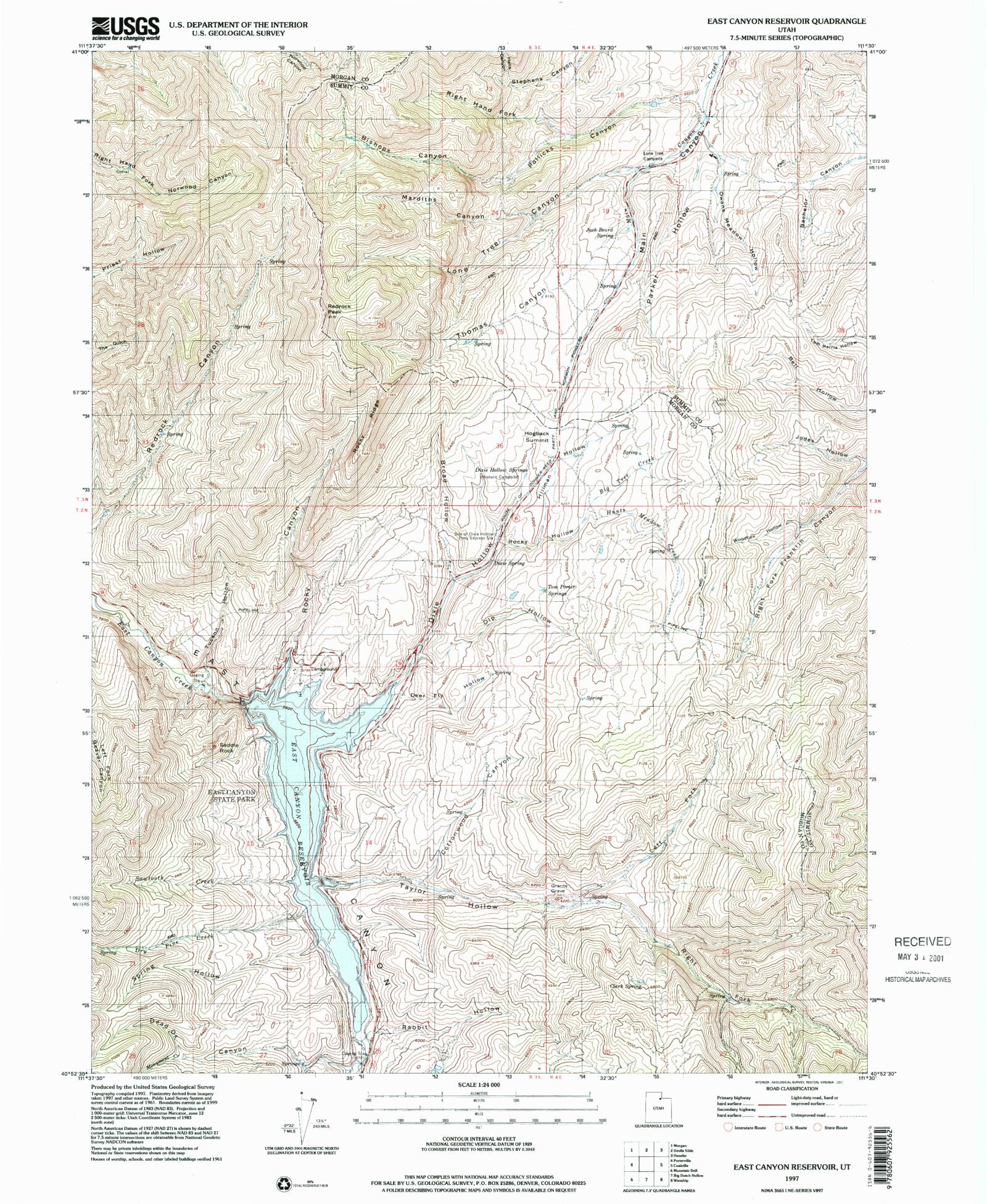 Classic USGS East Canyon Reservoir Utah 7.5'x7.5' Topo Map – MyTopo Map ...