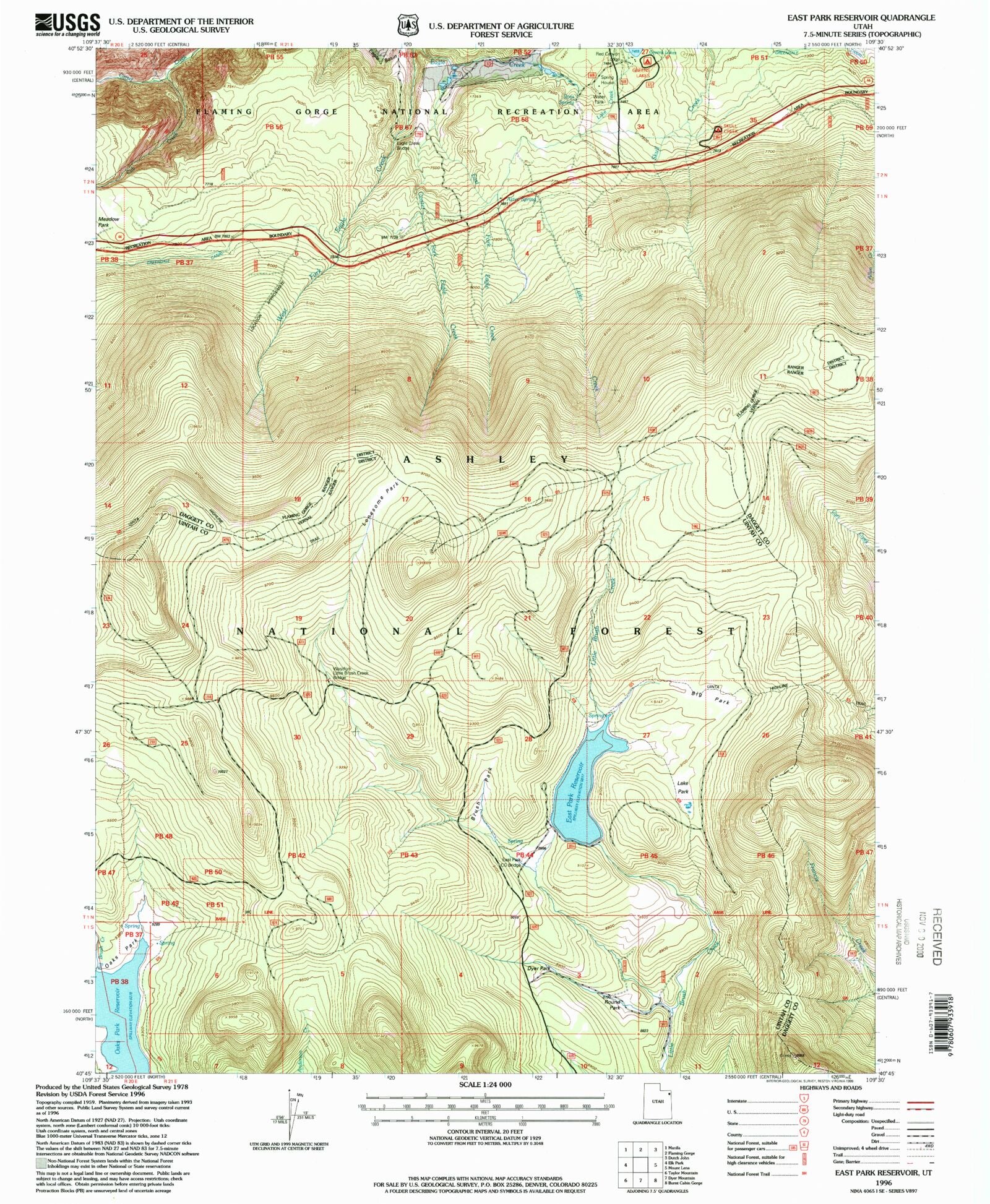 Classic USGS East Park Reservoir Utah 7.5'x7.5' Topo Map – MyTopo Map Store