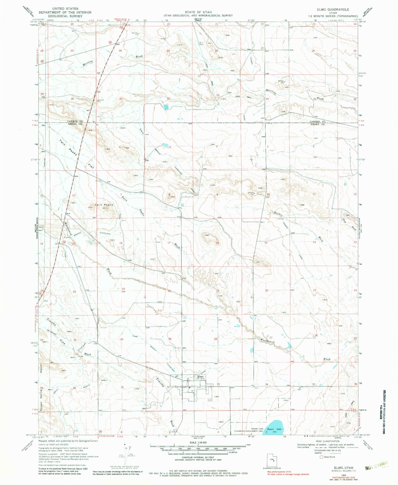 Classic USGS Elmo Utah 7.5'x7.5' Topo Map – MyTopo Map Store