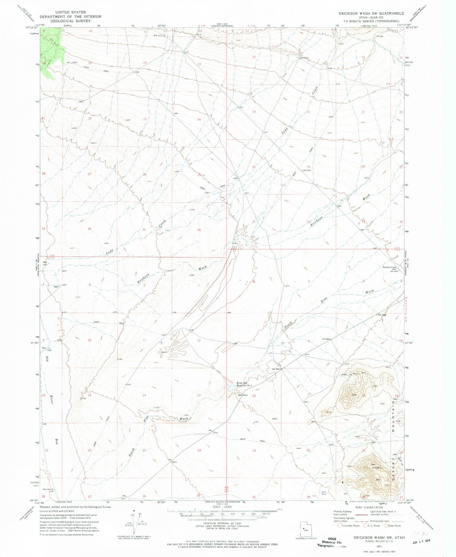 Classic USGS Erickson Wash SW Utah 7.5'x7.5' Topo Map – MyTopo Map Store