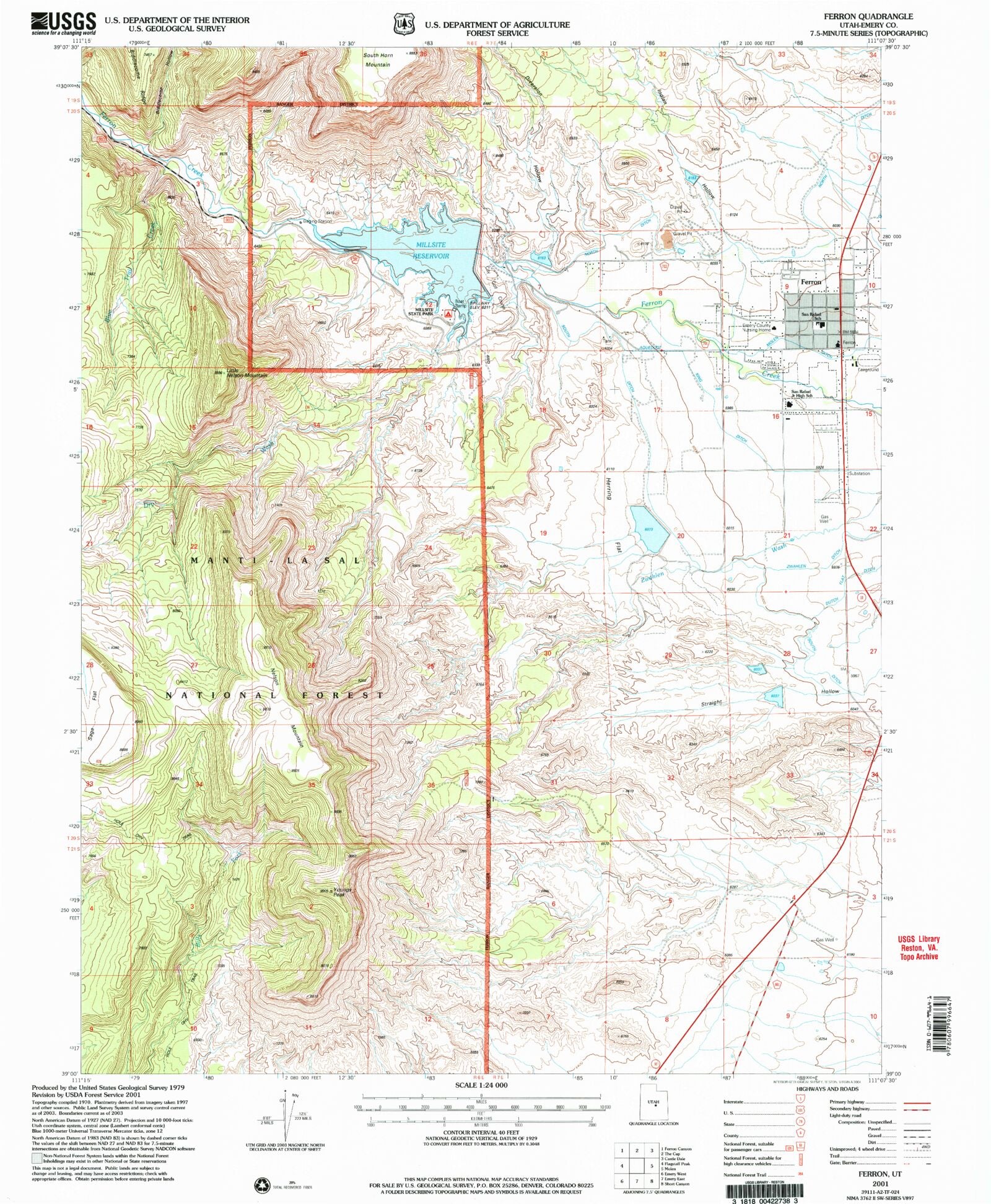 Classic USGS Ferron Utah 7.5'x7.5' Topo Map – MyTopo Map Store