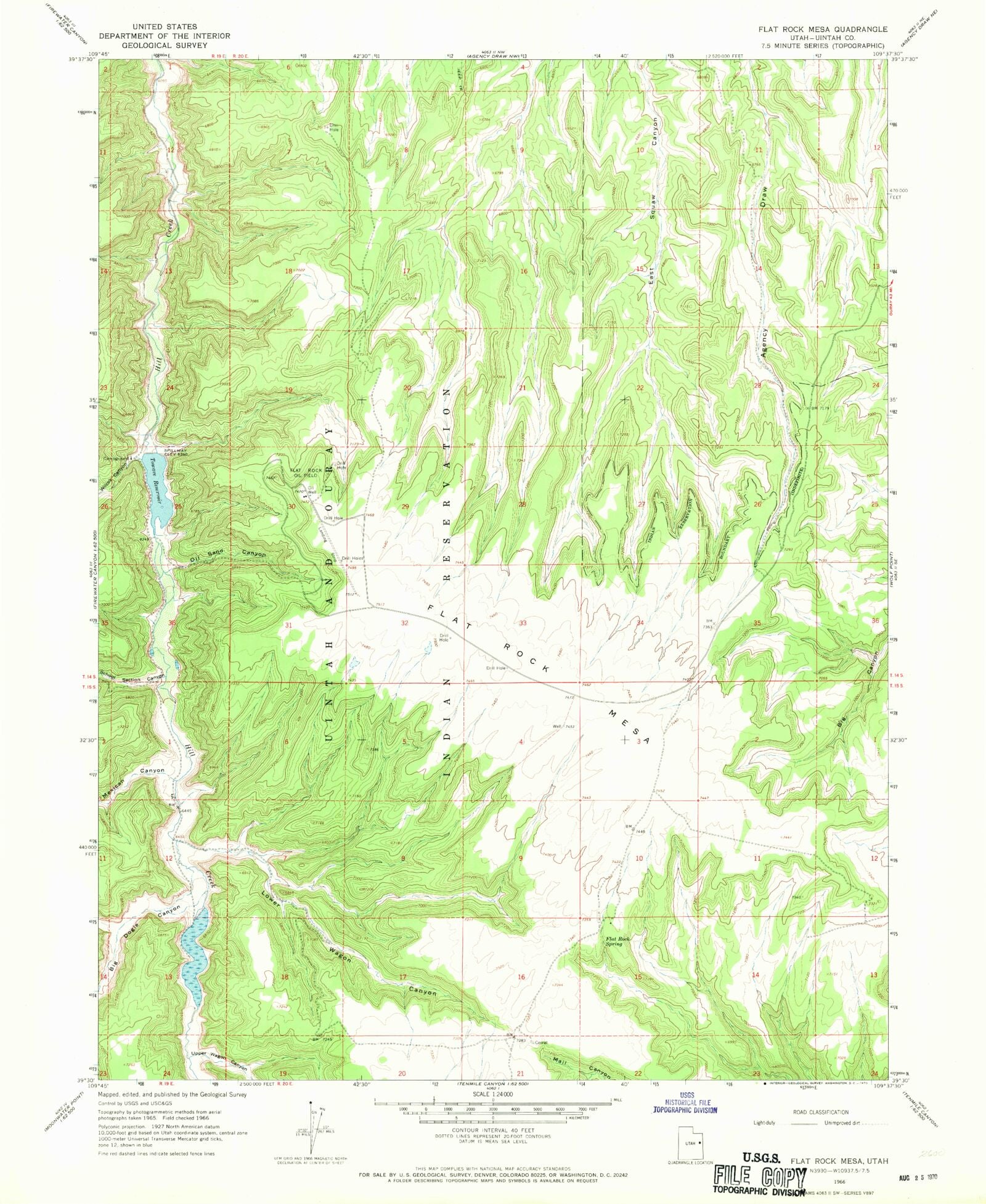 Classic USGS Flat Rock Mesa Utah 7.5'x7.5' Topo Map – MyTopo Map Store