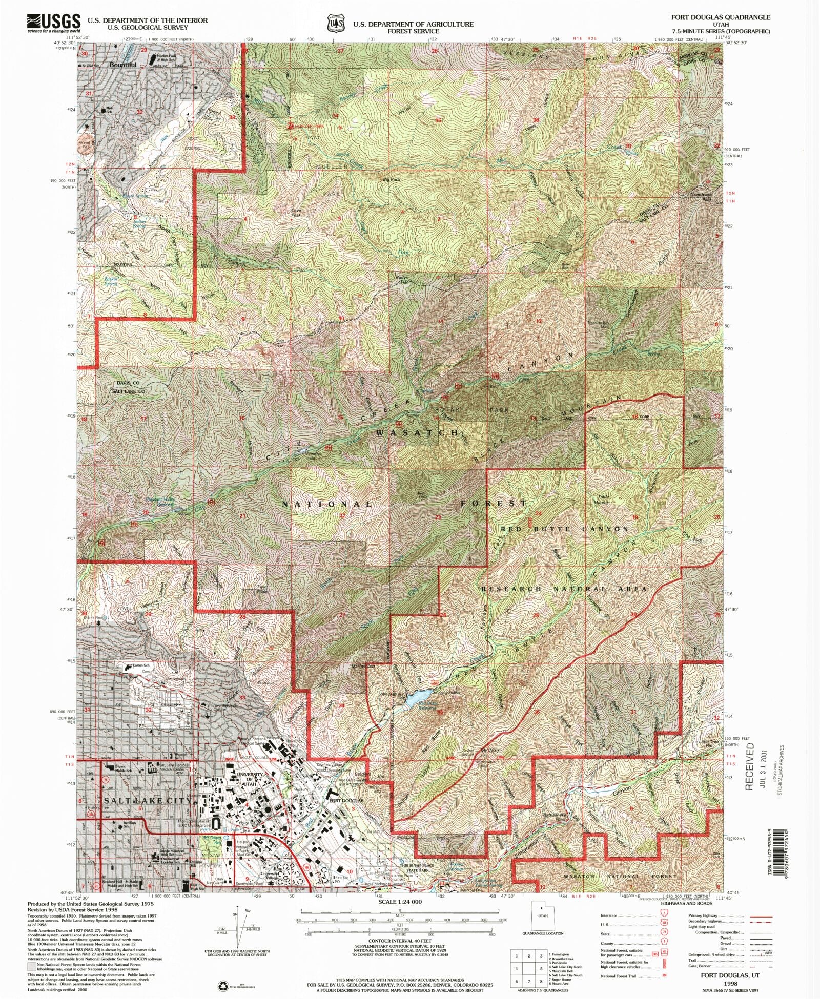Classic USGS Fort Douglas Utah 7.5'x7.5' Topo Map – MyTopo Map Store
