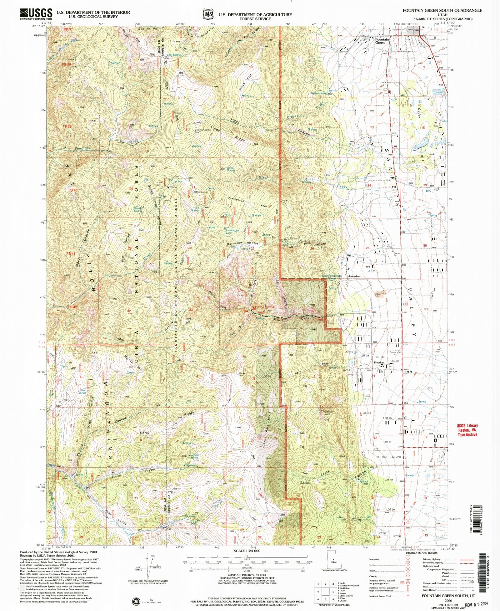 Classic USGS Fountain Green South Utah 7.5'x7.5' Topo Map – MyTopo Map ...
