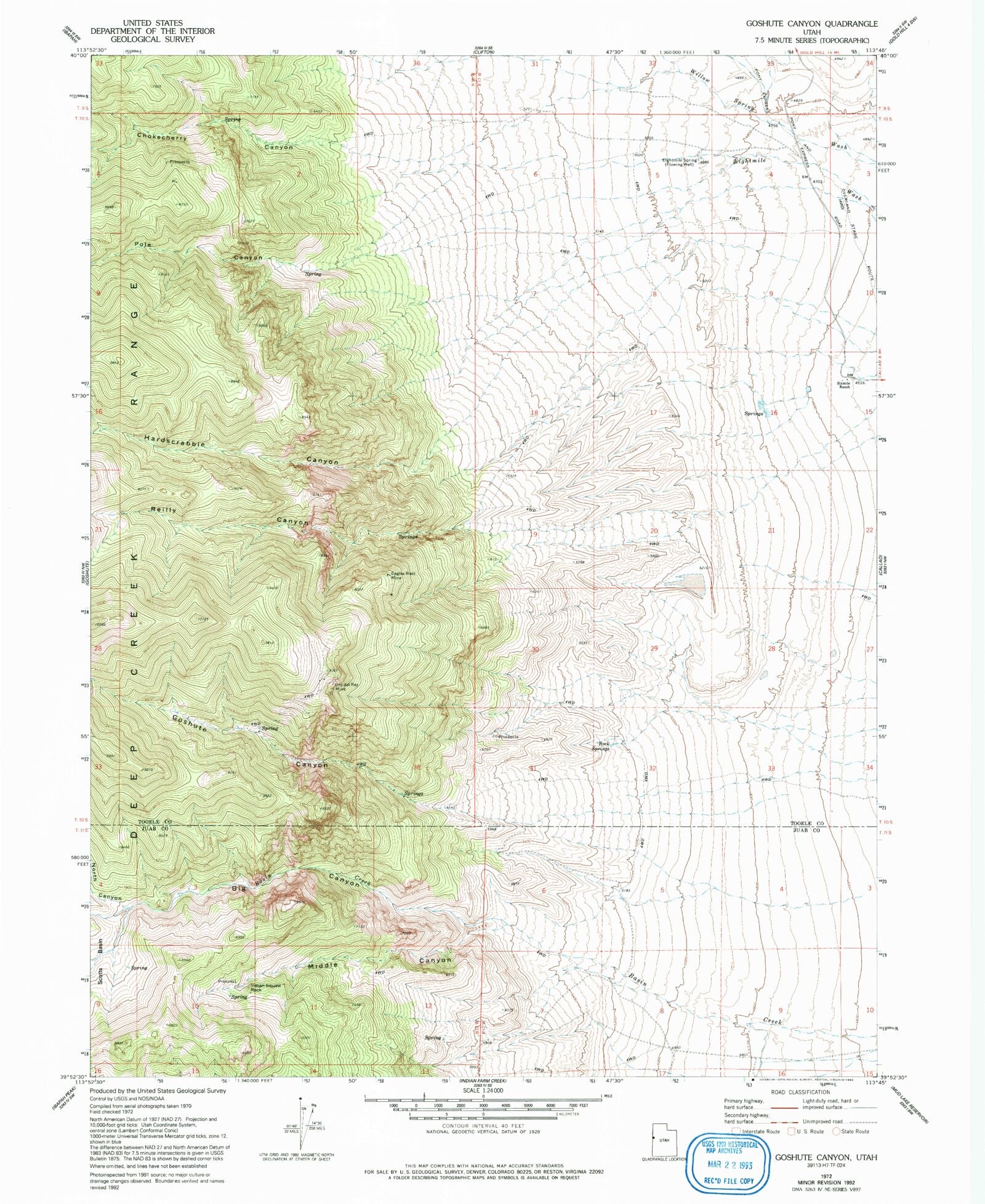 Classic USGS Goshute Canyon Utah 7.5'x7.5' Topo Map – MyTopo Map Store