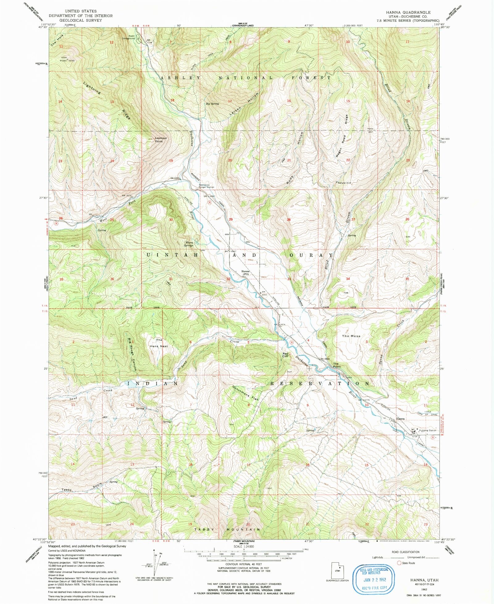 Classic USGS Hanna Utah 7.5'x7.5' Topo Map – MyTopo Map Store