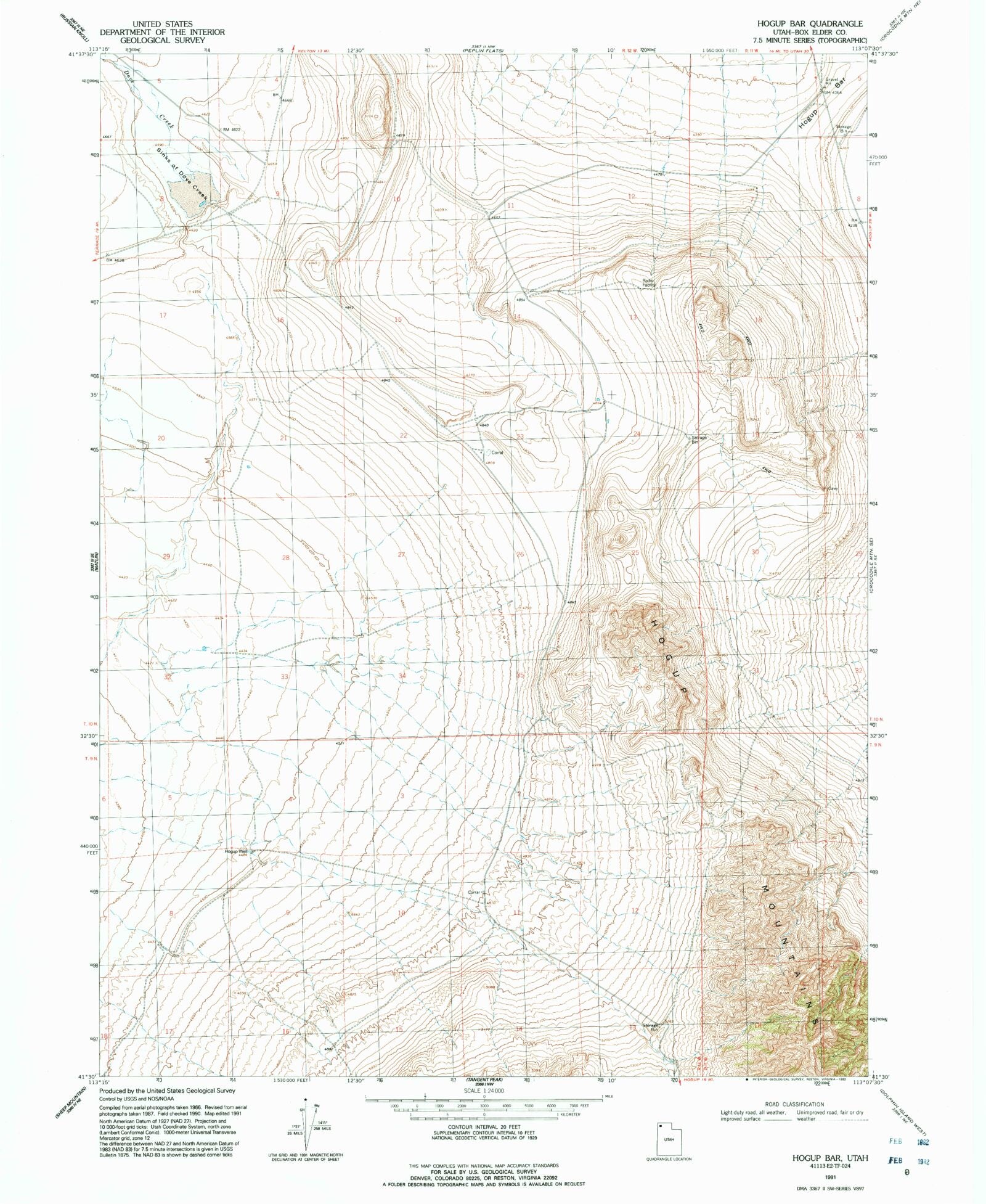Classic USGS Hogup Bar Utah 7.5'x7.5' Topo Map – MyTopo Map Store