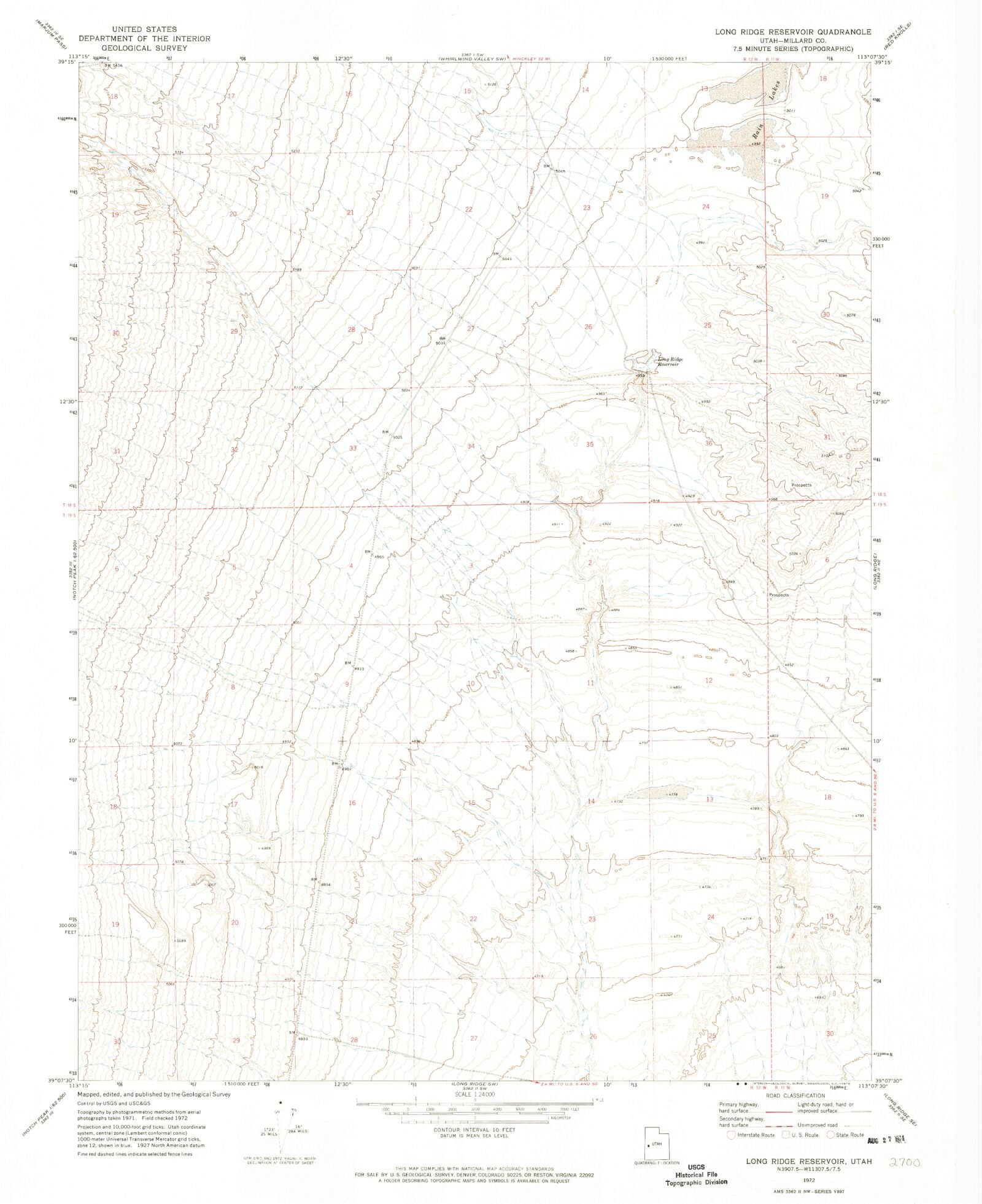 Classic USGS Long Ridge Reservoir Utah 7.5'x7.5' Topo Map – MyTopo Map ...