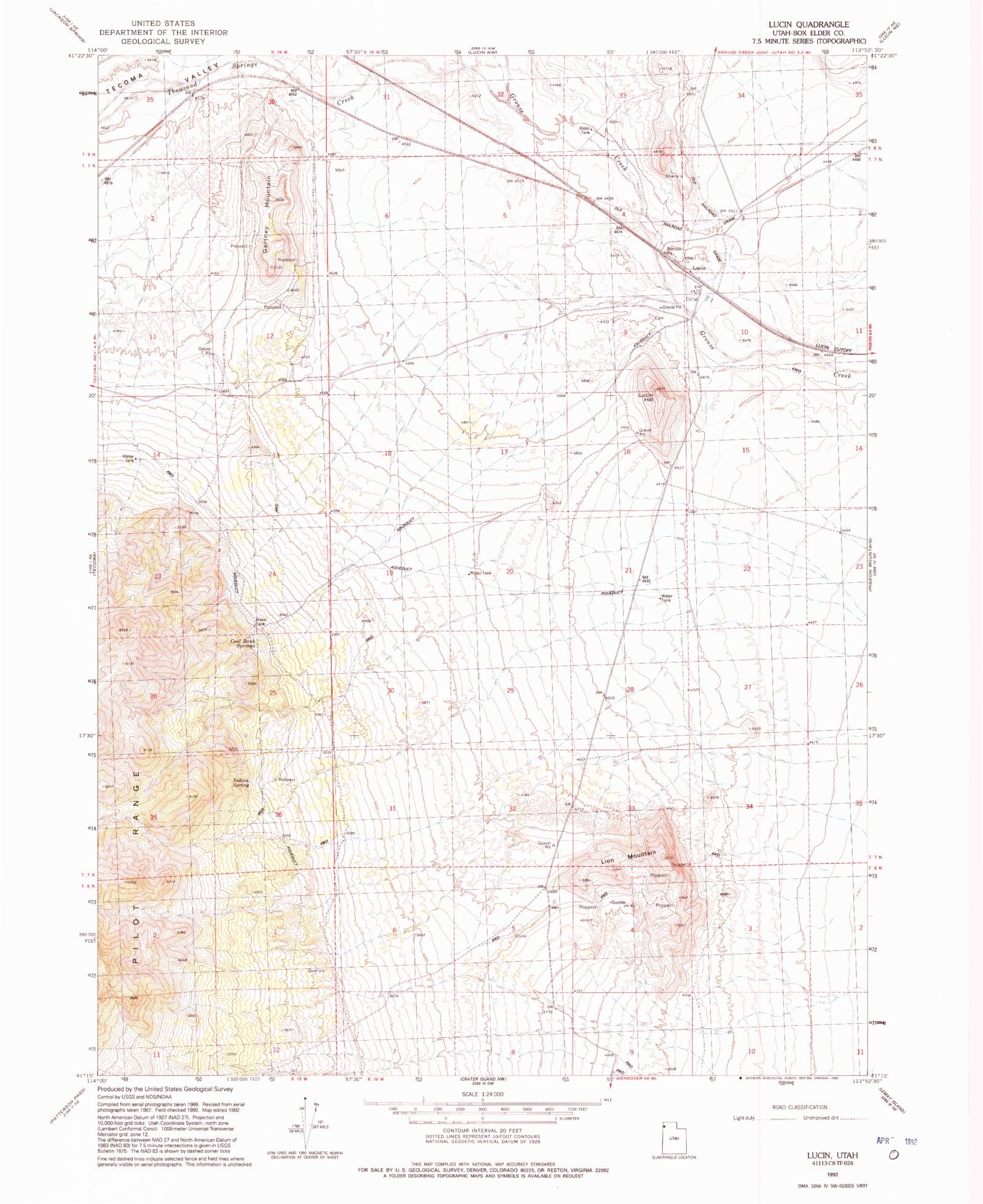 Classic USGS Lucin Utah 7.5'x7.5' Topo Map – MyTopo Map Store