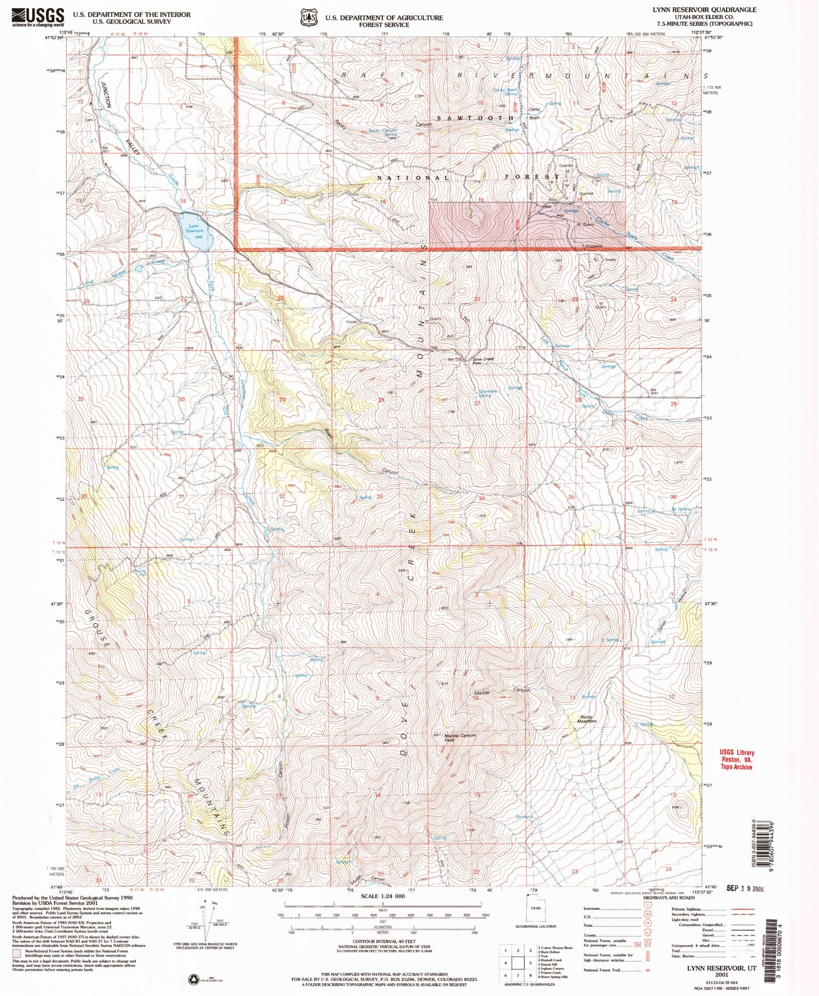 Classic USGS Lynn Reservoir Utah 7.5'x7.5' Topo Map – MyTopo Map Store