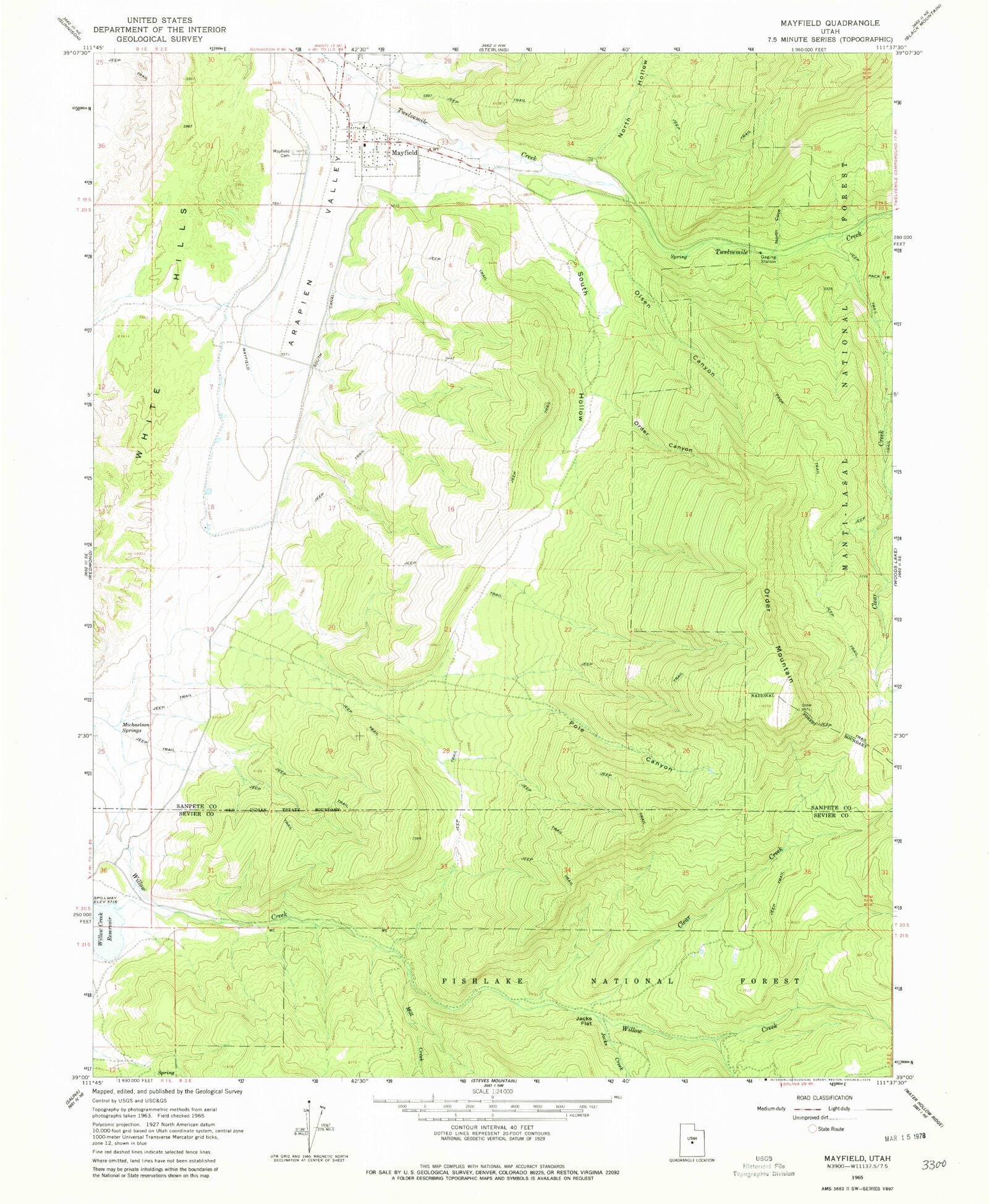 Classic USGS Mayfield Utah 7.5'x7.5' Topo Map – MyTopo Map Store