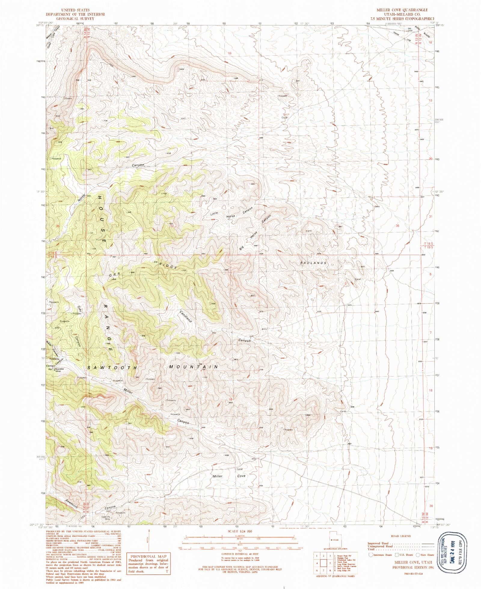 Classic USGS Miller Cove Utah 7.5'x7.5' Topo Map – MyTopo Map Store