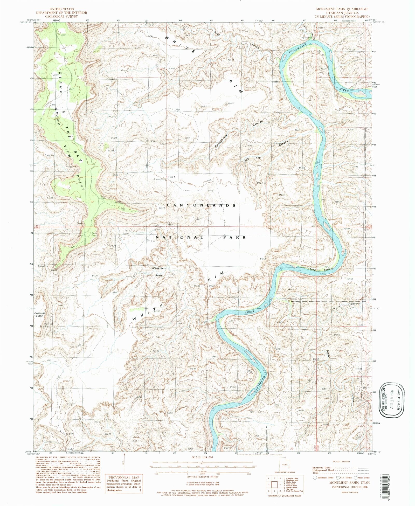 Classic USGS Monument Basin Utah 7.5'x7.5' Topo Map – MyTopo Map Store