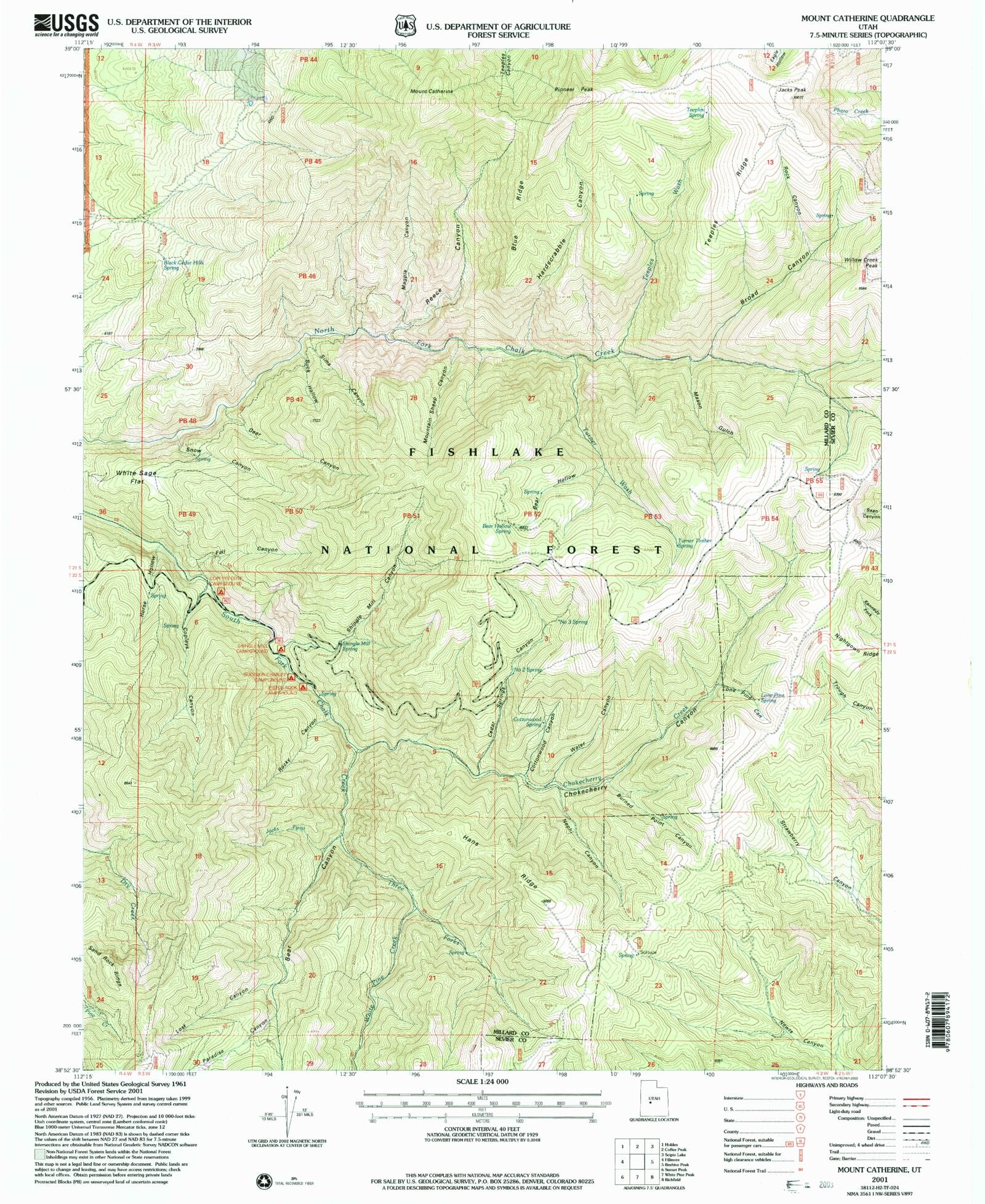 Classic USGS Mount Catherine Utah 7.5'x7.5' Topo Map – MyTopo Map Store