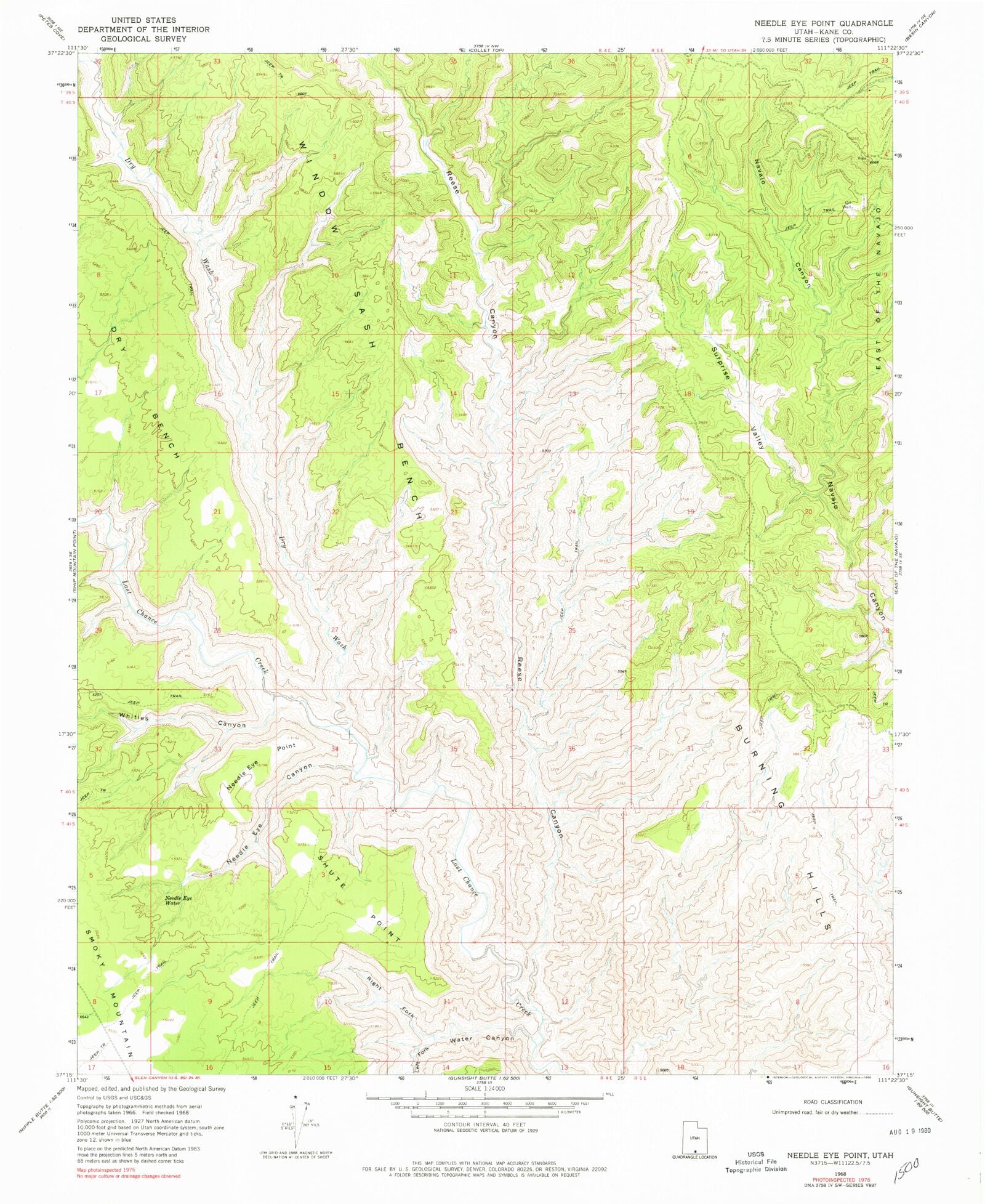 Classic USGS Needle Eye Point Utah 7.5'x7.5' Topo Map – MyTopo Map Store