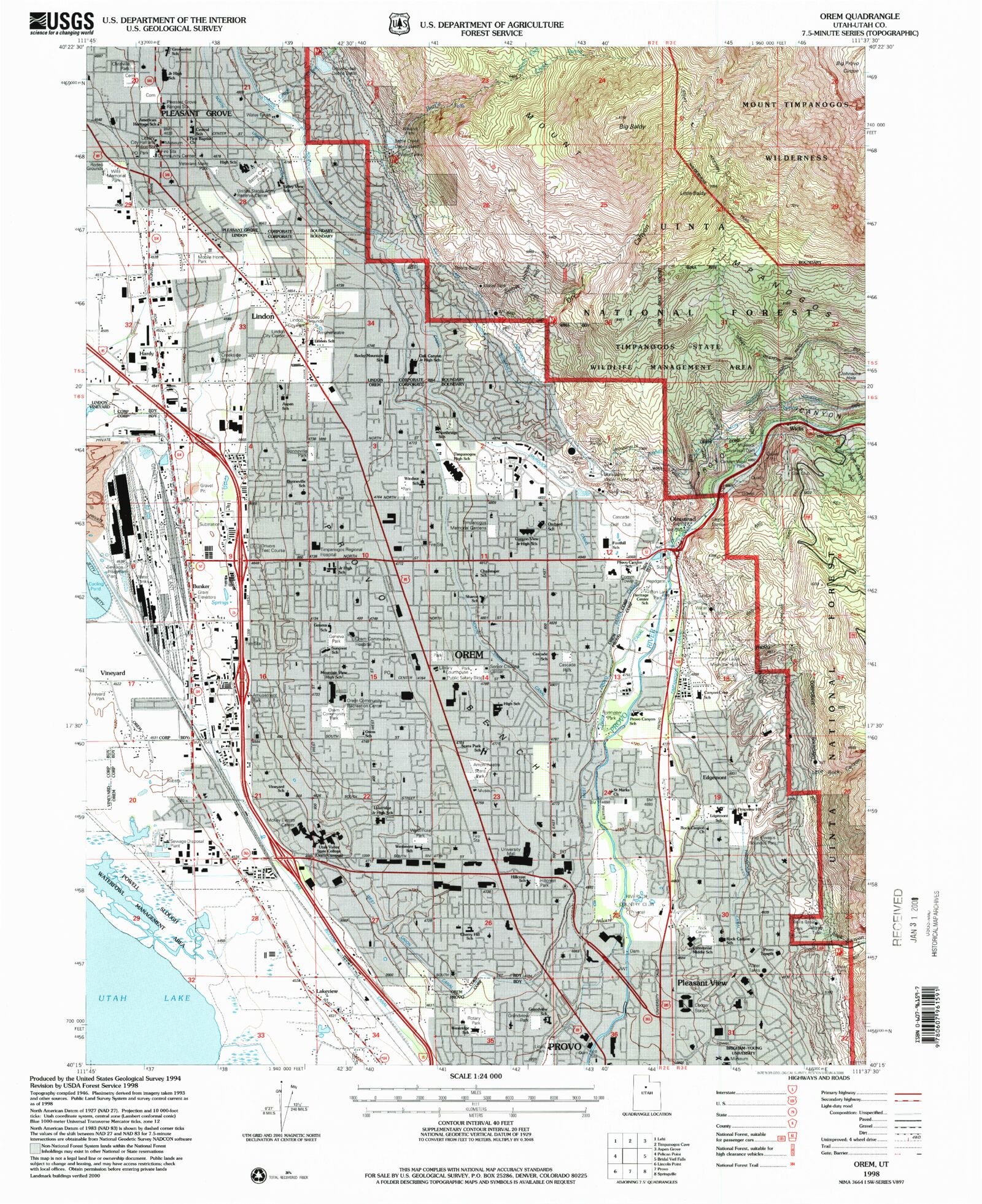 Classic USGS Orem Utah 7.5'x7.5' Topo Map – MyTopo Map Store