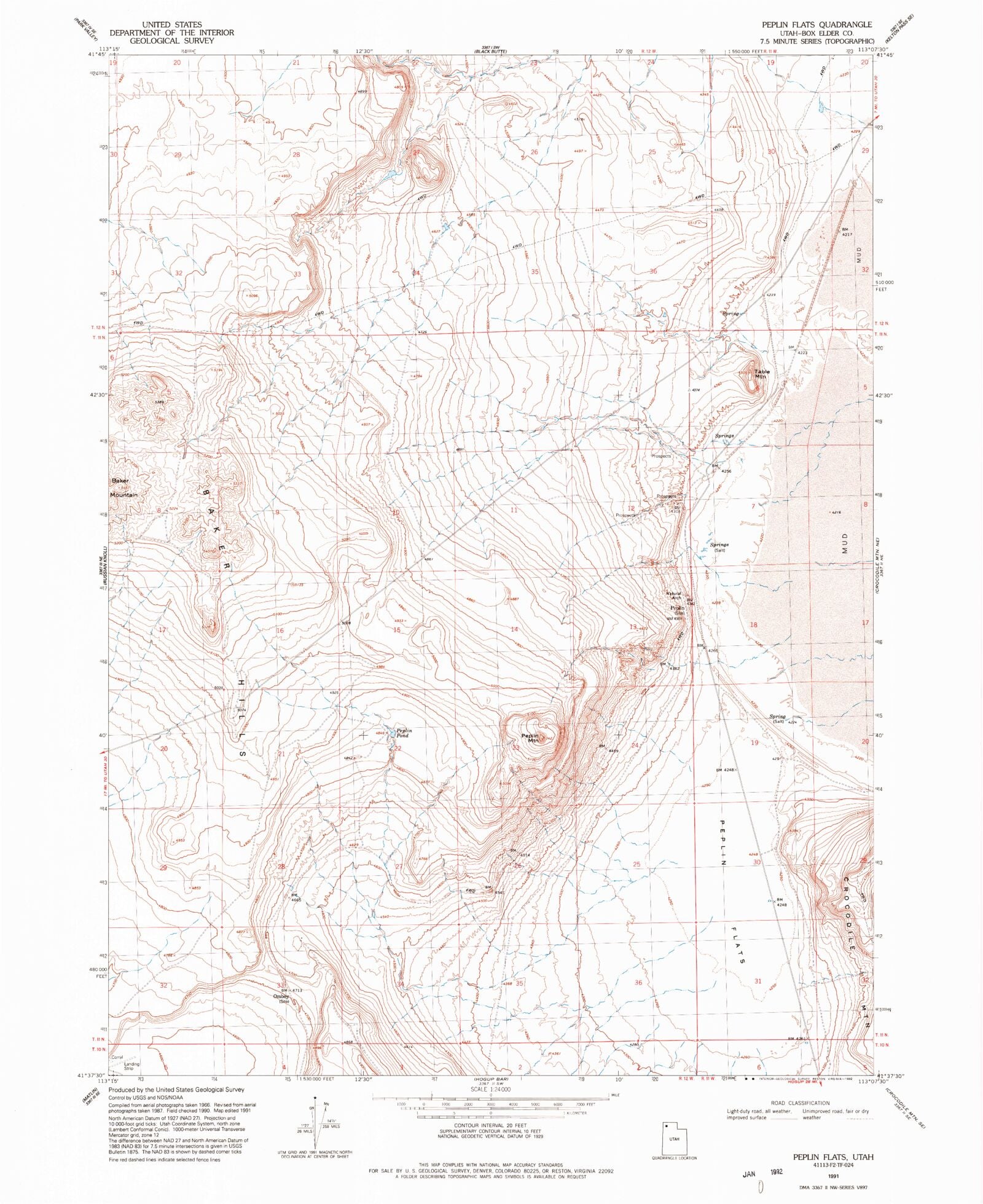 Classic USGS Peplin Flats Utah 7.5'x7.5' Topo Map – MyTopo Map Store