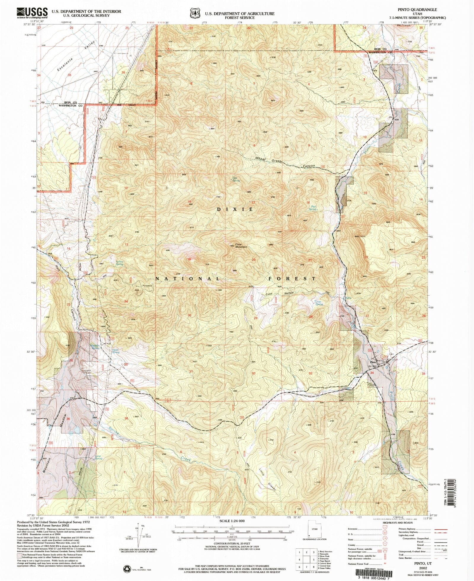 Classic USGS Pinto Utah 7.5'x7.5' Topo Map – MyTopo Map Store