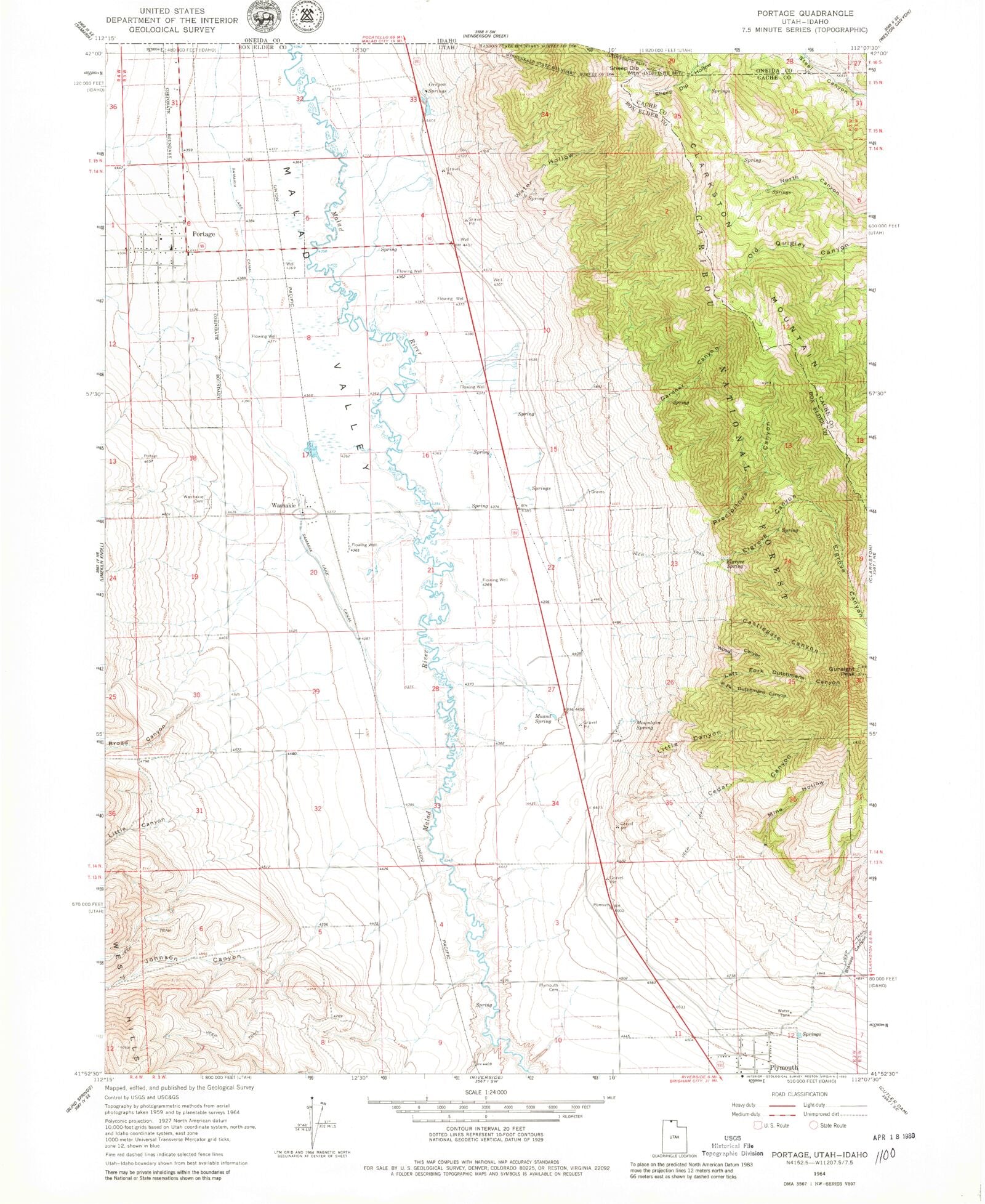 Classic USGS Portage Utah 7.5'x7.5' Topo Map – MyTopo Map Store