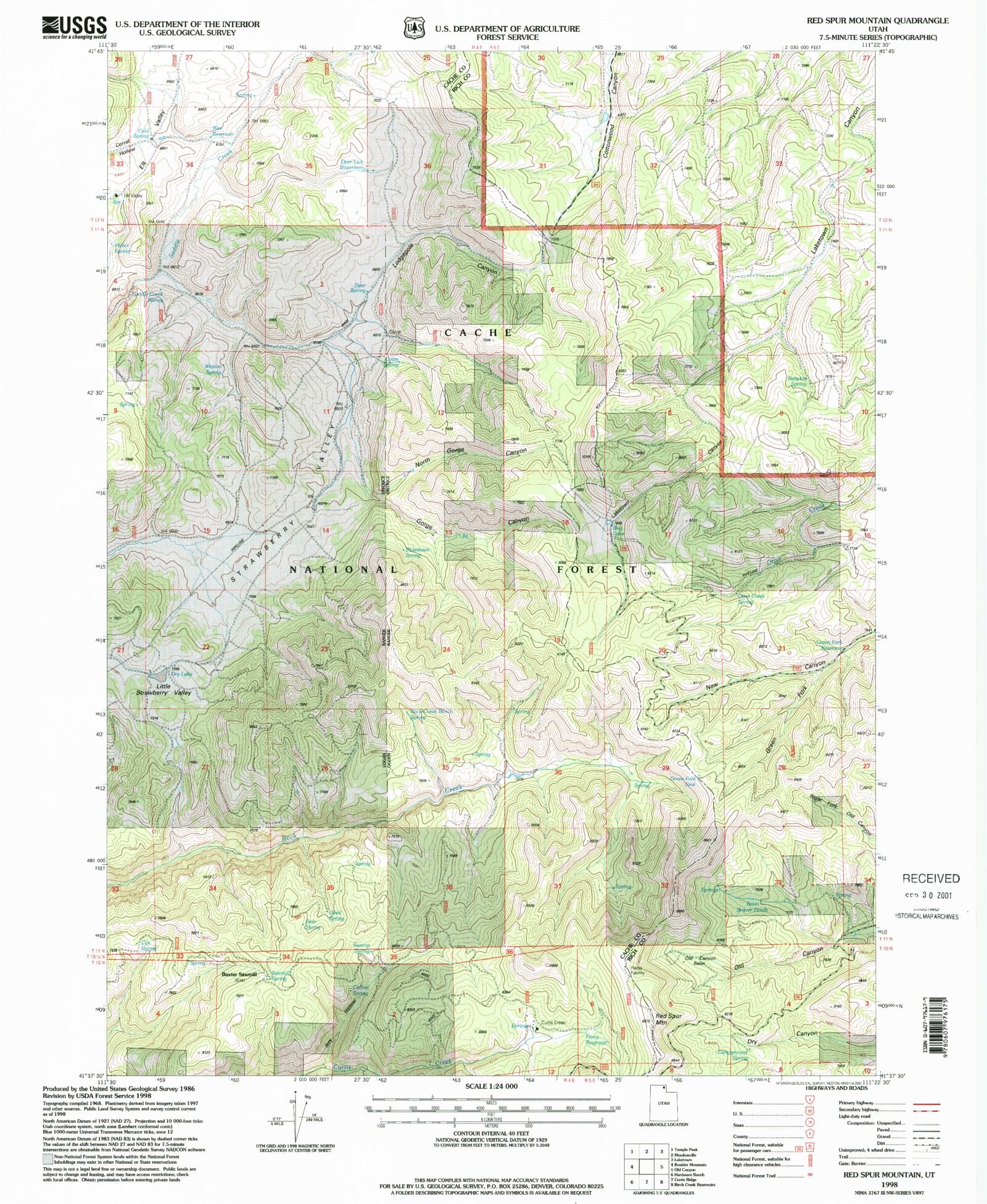 Classic USGS Red Spur Mountain Utah 7.5'x7.5' Topo Map – MyTopo Map Store