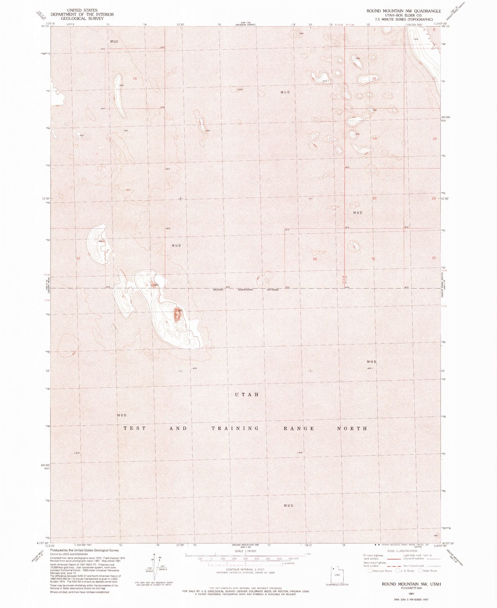 Classic USGS Round Mountain NW Utah 7.5'x7.5' Topo Map – MyTopo Map Store