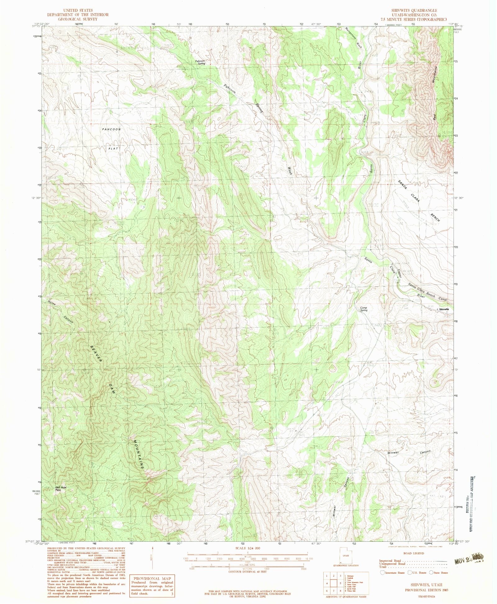 Classic USGS Shivwits Utah 7.5'x7.5' Topo Map – MyTopo Map Store