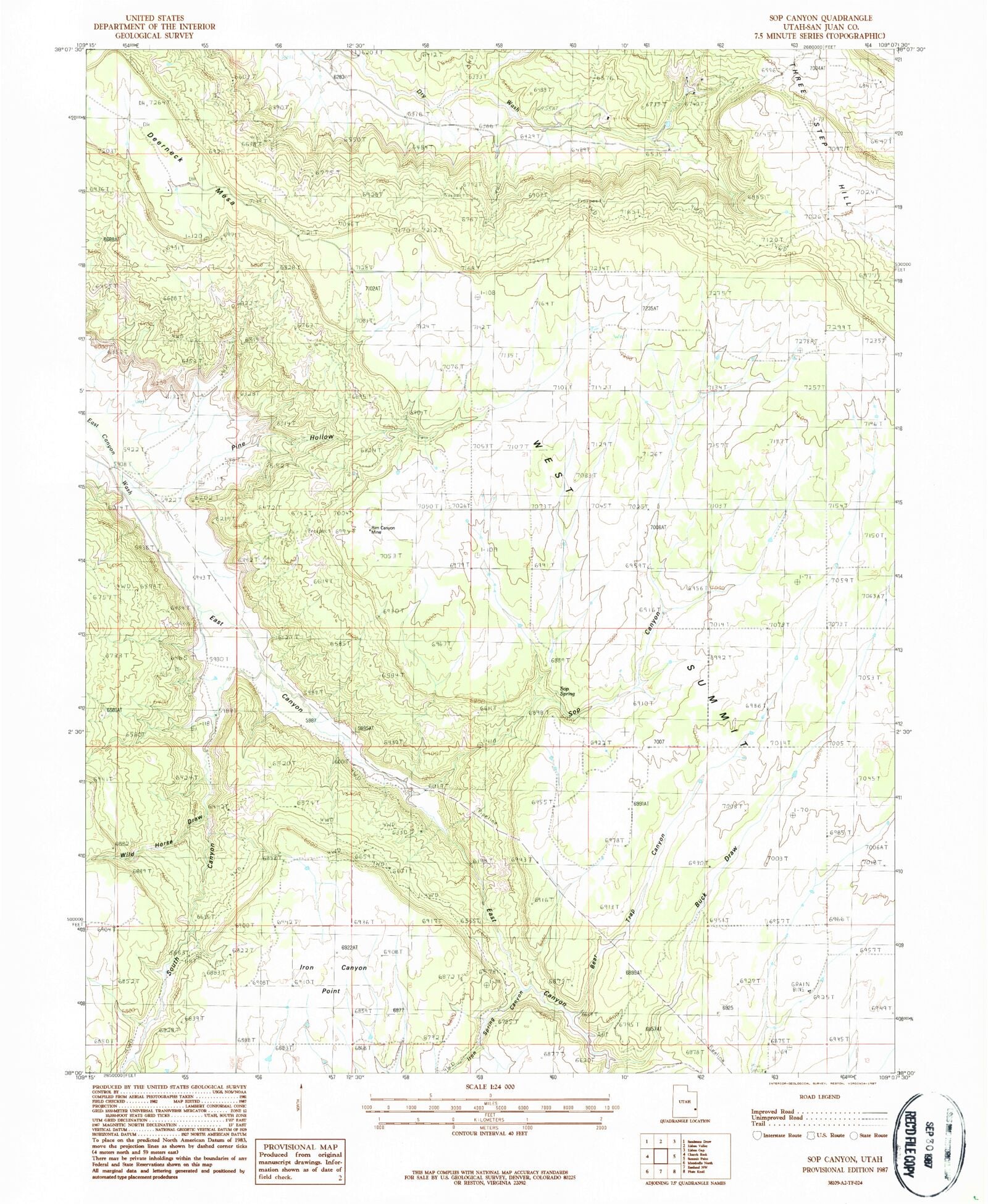 Classic USGS Sop Canyon Utah 7.5'x7.5' Topo Map – MyTopo Map Store
