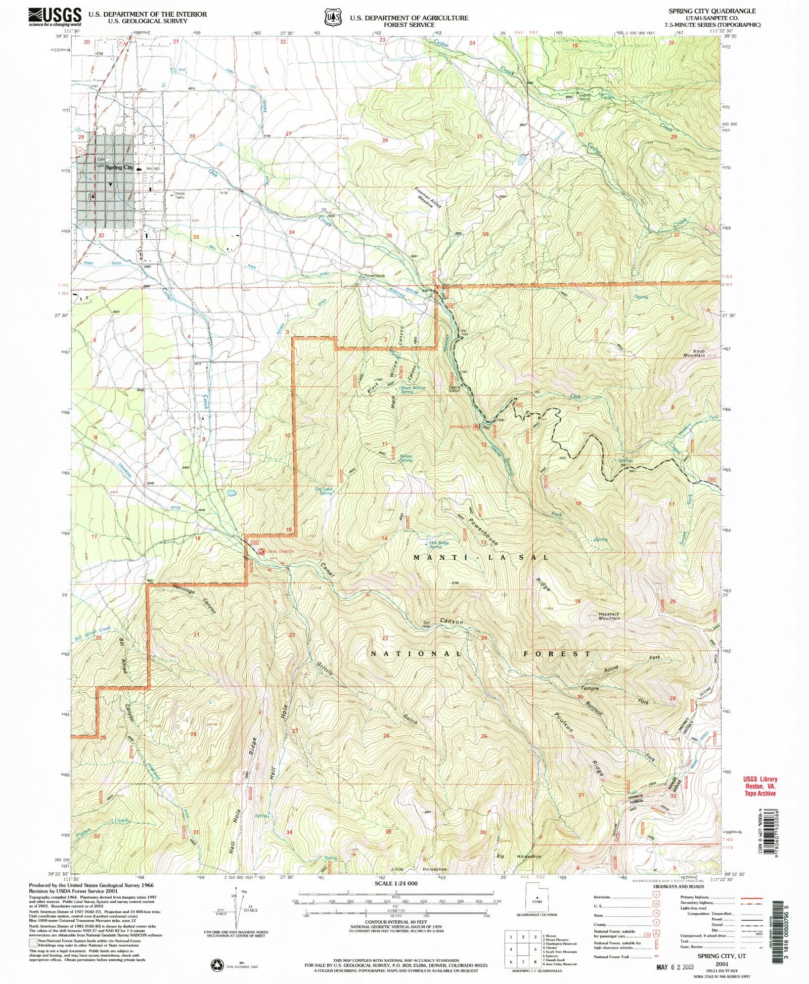 Classic USGS Spring City Utah 7.5'x7.5' Topo Map – MyTopo Map Store